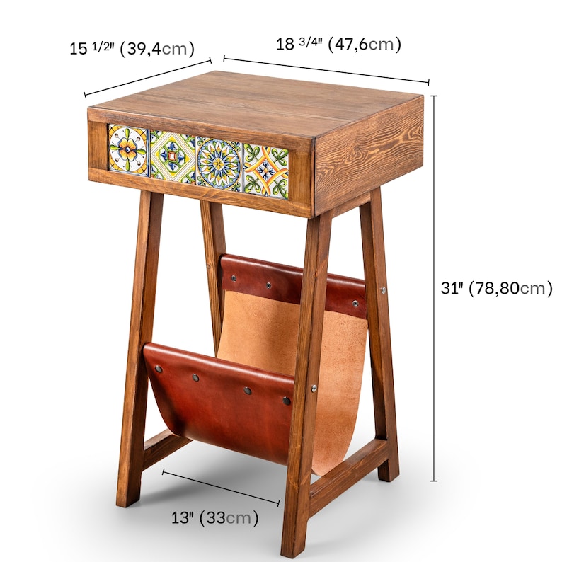 Pine Wood Record Player Stand, Tiled Drawer & Leather Vinyl Storage - Etsy