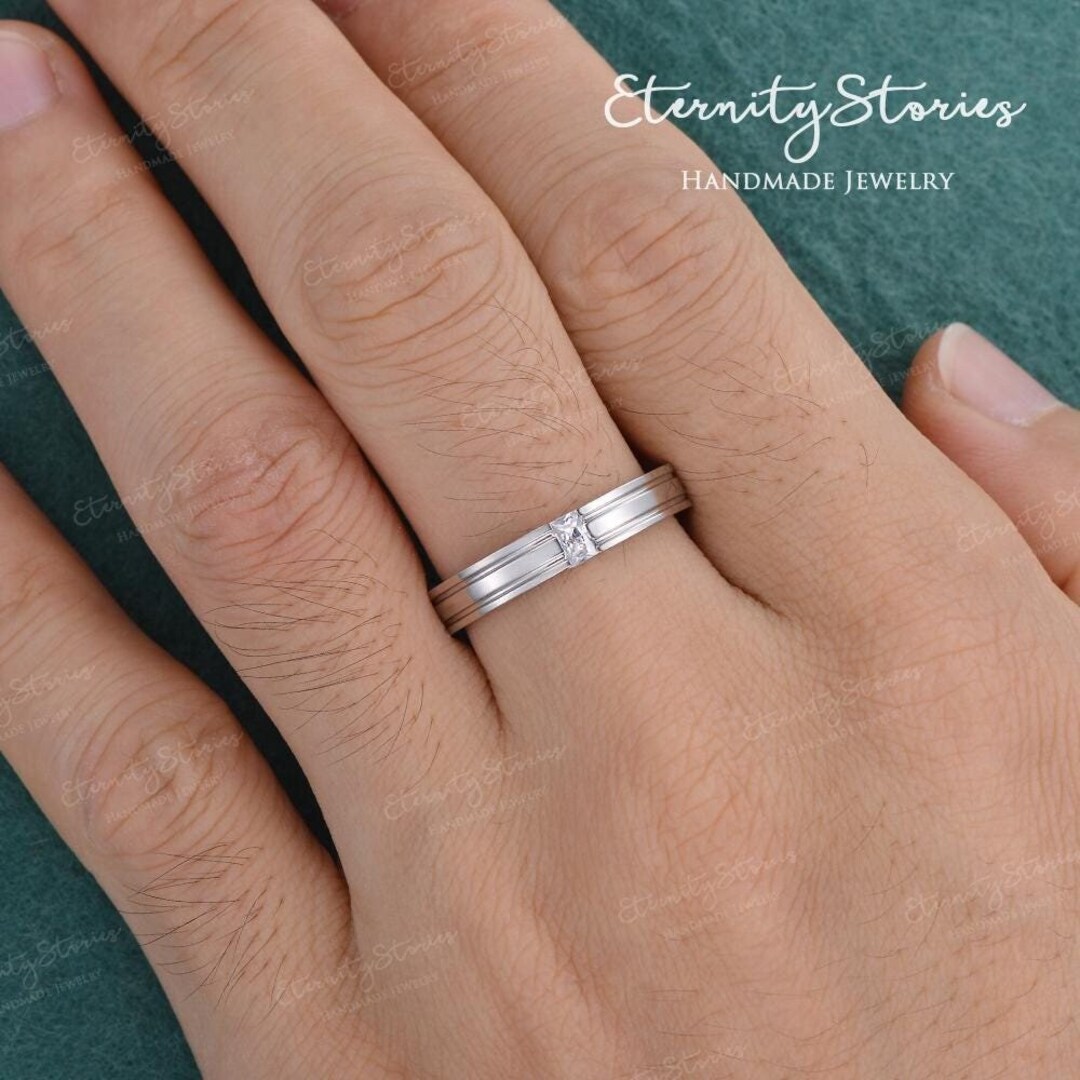 Baguette Moissanite Mens Engagement Ring Male Wedding Band Unique Mens ...