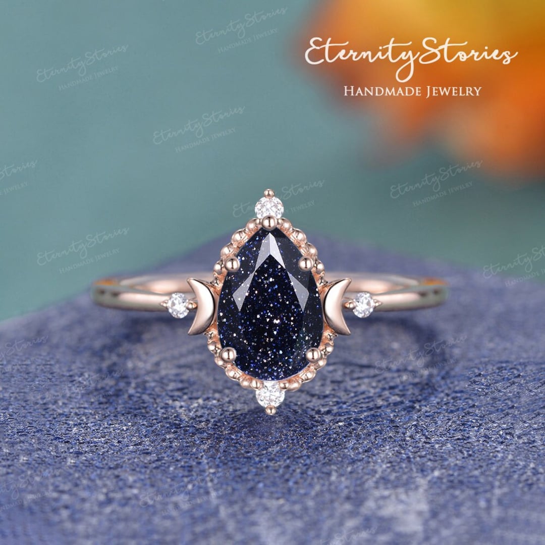 Galaxy Crystal Engagement Ring Celestial Moon Engagement Ring Blue ...