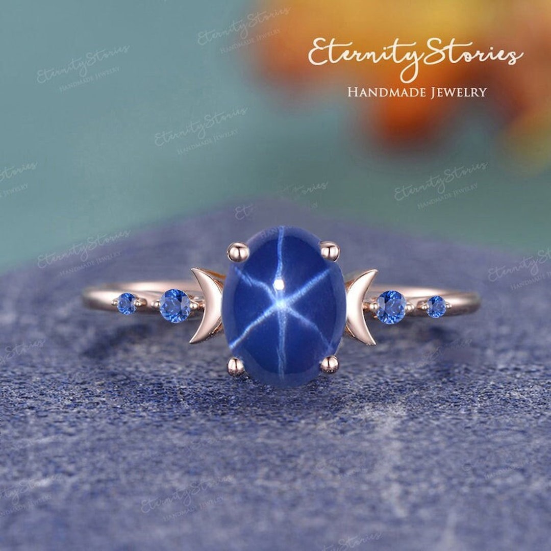 Oval Star Sapphire Ring Crystal Celestial Engagement Ring - Etsy