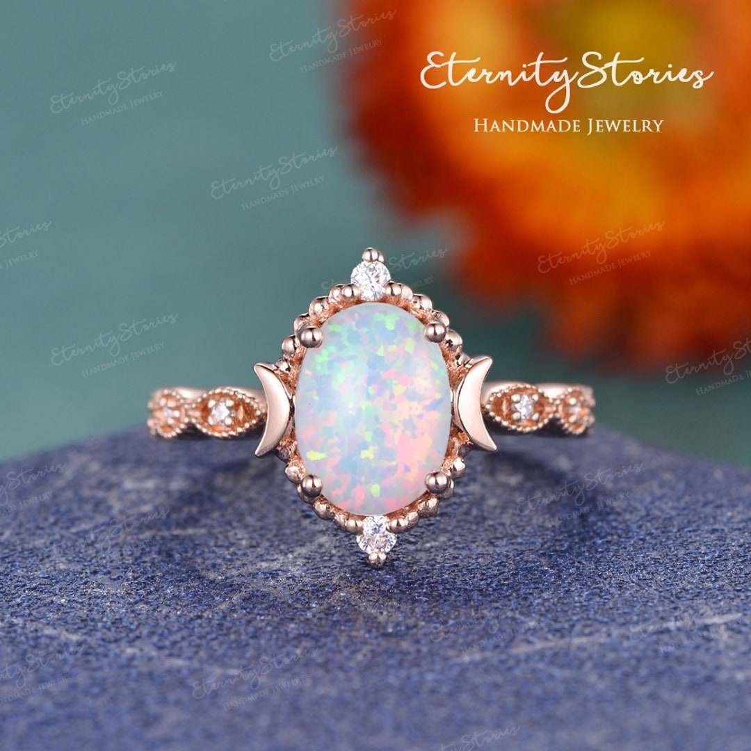 Art Deco Celestial Engagement Ring Unique Opal Engagement Ring Vintage ...