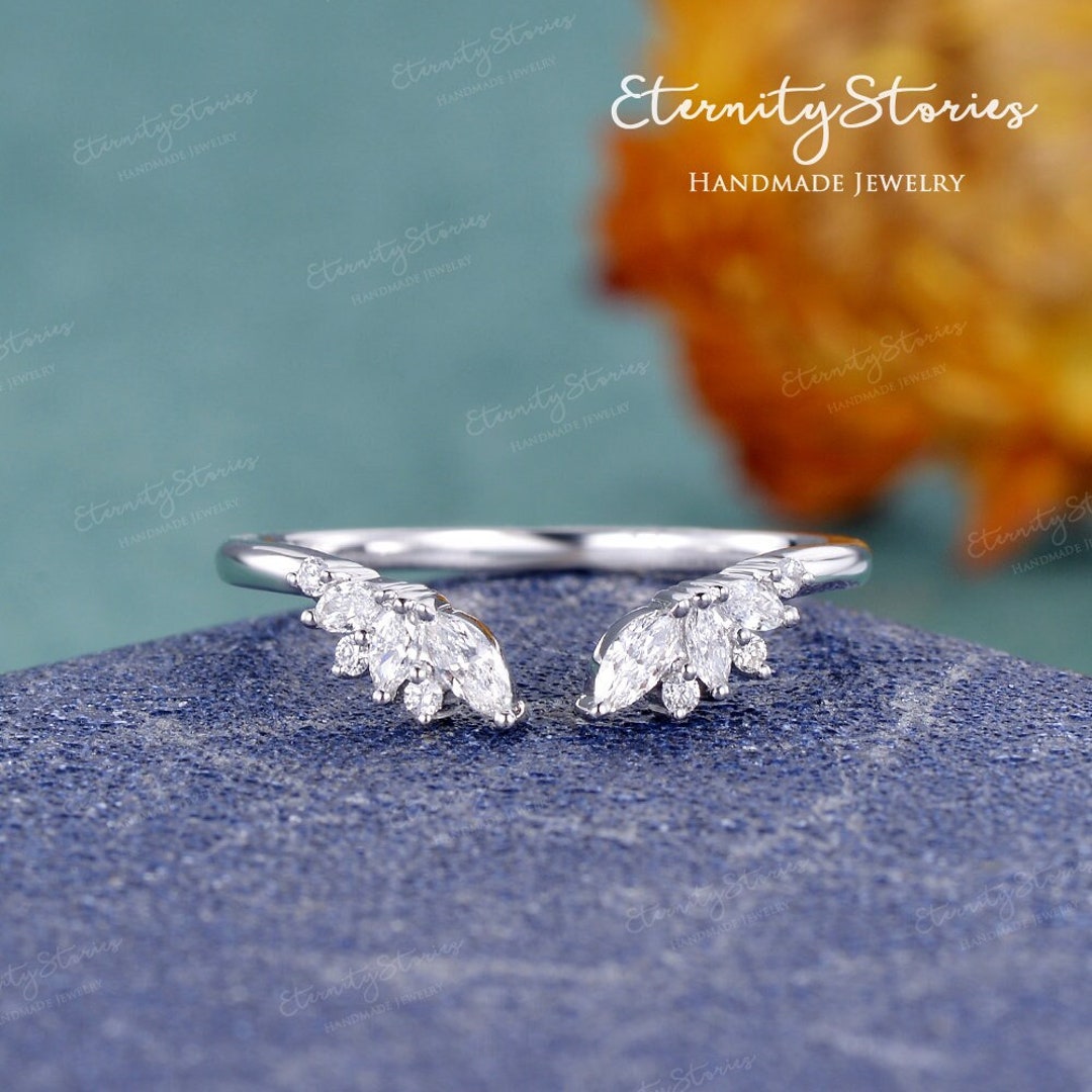 Open Ring Enhance Open Wedding Band Rose Gold Wedding Band Marquise Cut ...