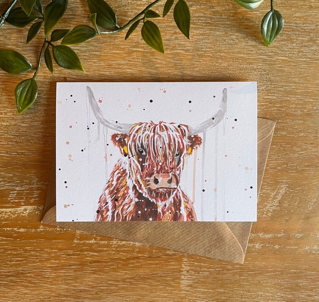 Highland cow card, cow birthday card, animal greeting cards, for mum ...