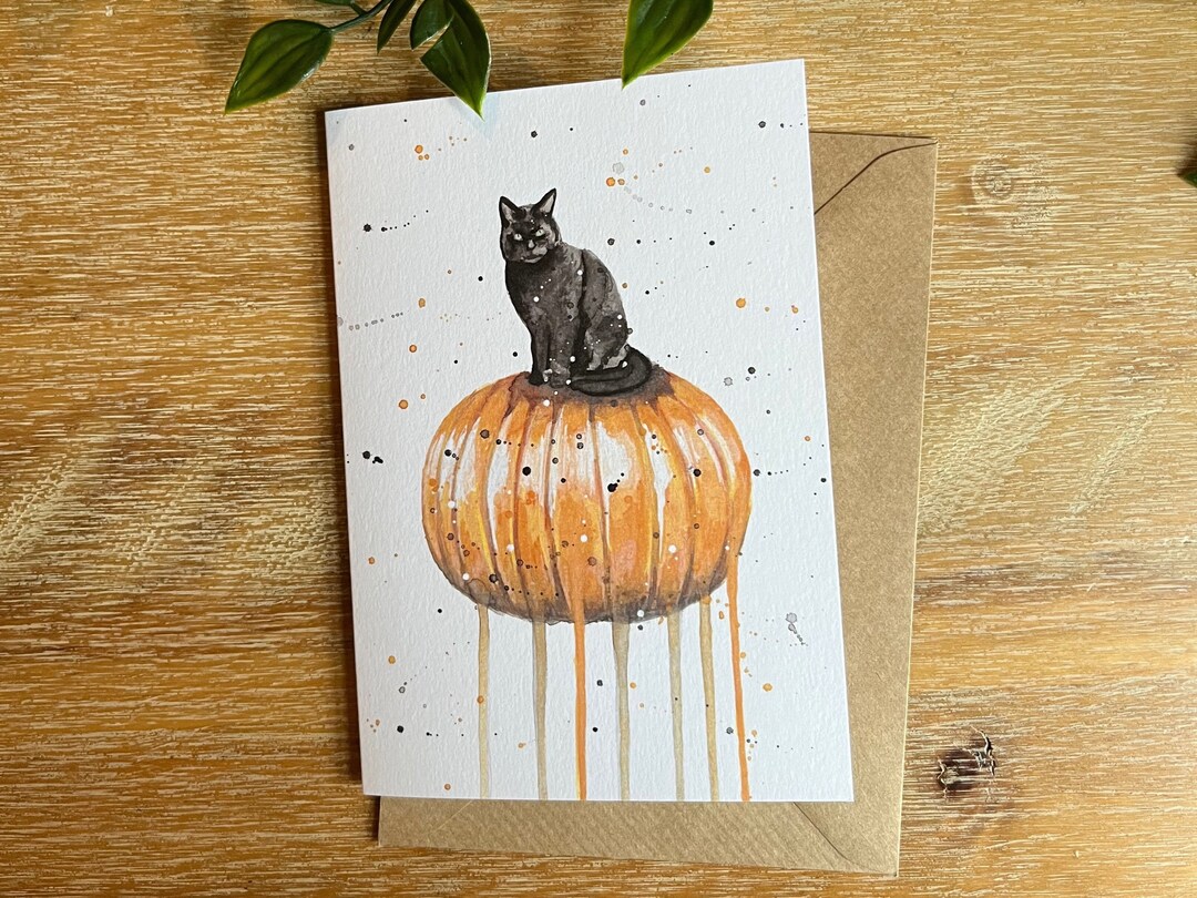 Black Cat Card, Black Cat Pumpkin, Pumpkin Card, Halloween Cards ...