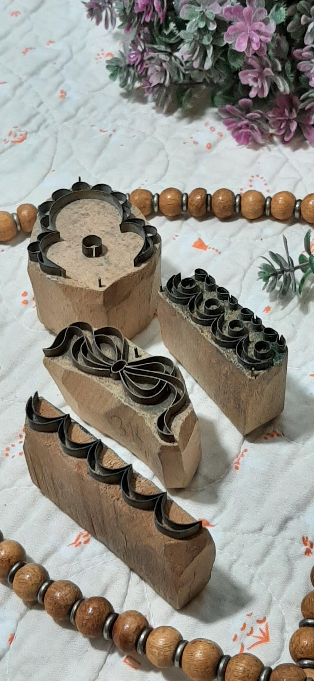 Set of 4 Wood and Brass Block Stamps-printing, Clay, Embossing Velvet ...