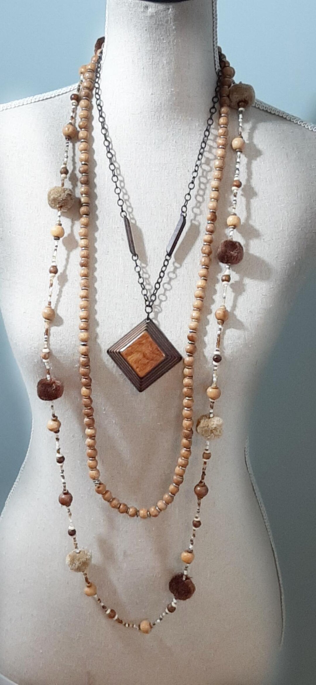 Unique Earthy Themed Necklaces Wood and Metal Disc Necklace 2 Toned ...