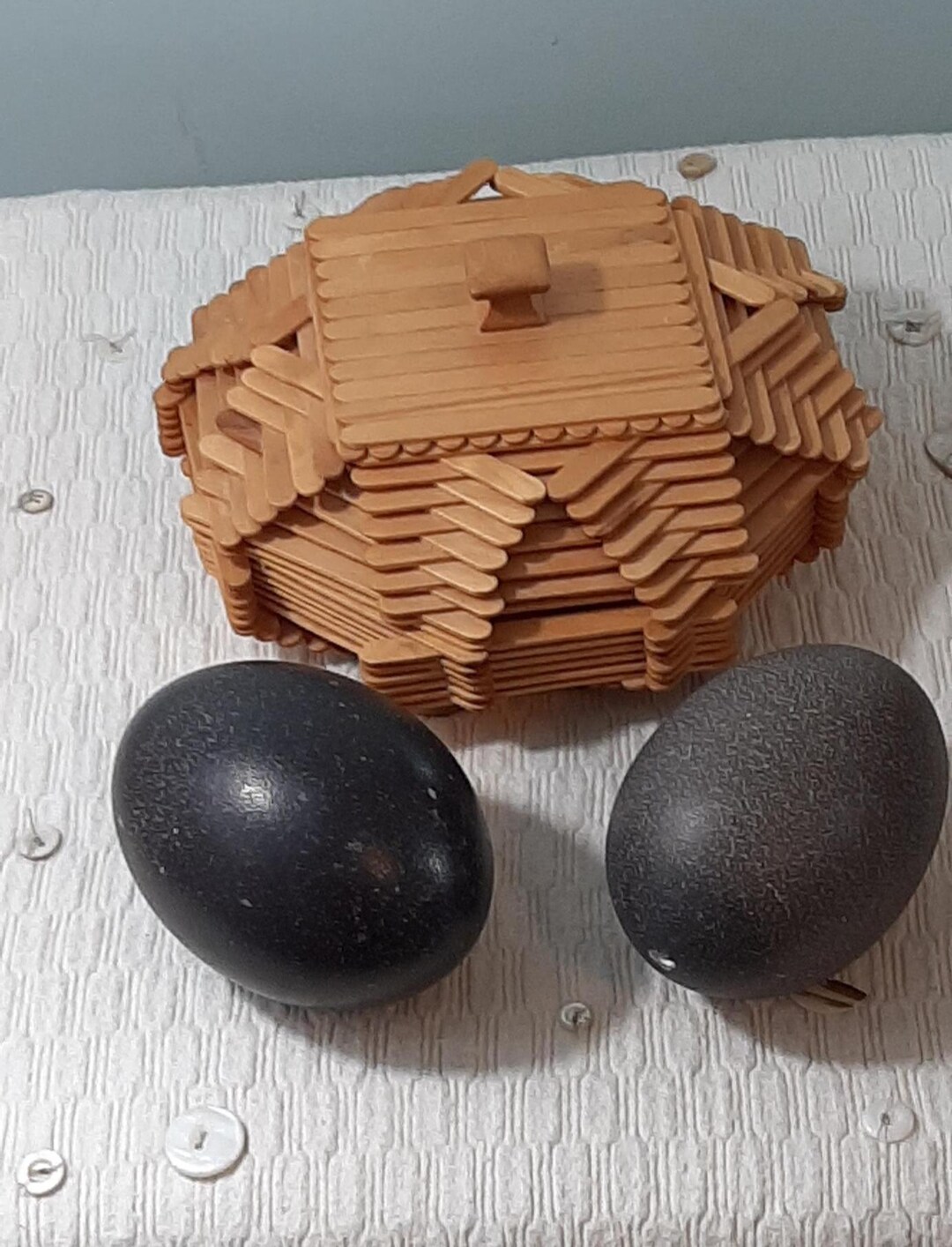 Real Authentic Emu Eggs and a Decorative Popsicle Stick Box Popsicle ...