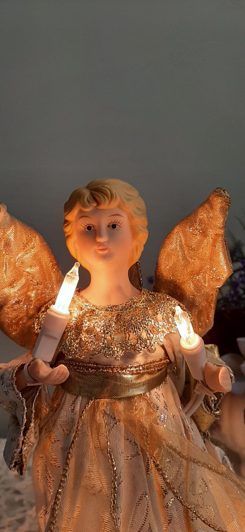 Vintage Kurt Adler Lighted Angel Christmas Tree Topper Porcelain Head ...