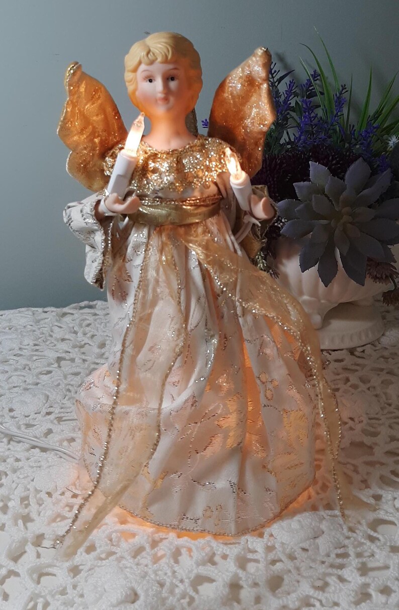 Vintage Kurt Adler Lighted Angel Christmas Tree Topper Porcelain Head ...