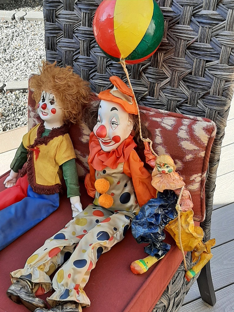 Clowns 3 Vintage Clowns Musical Clown A Ceramic Clown and a Paper Mache ...