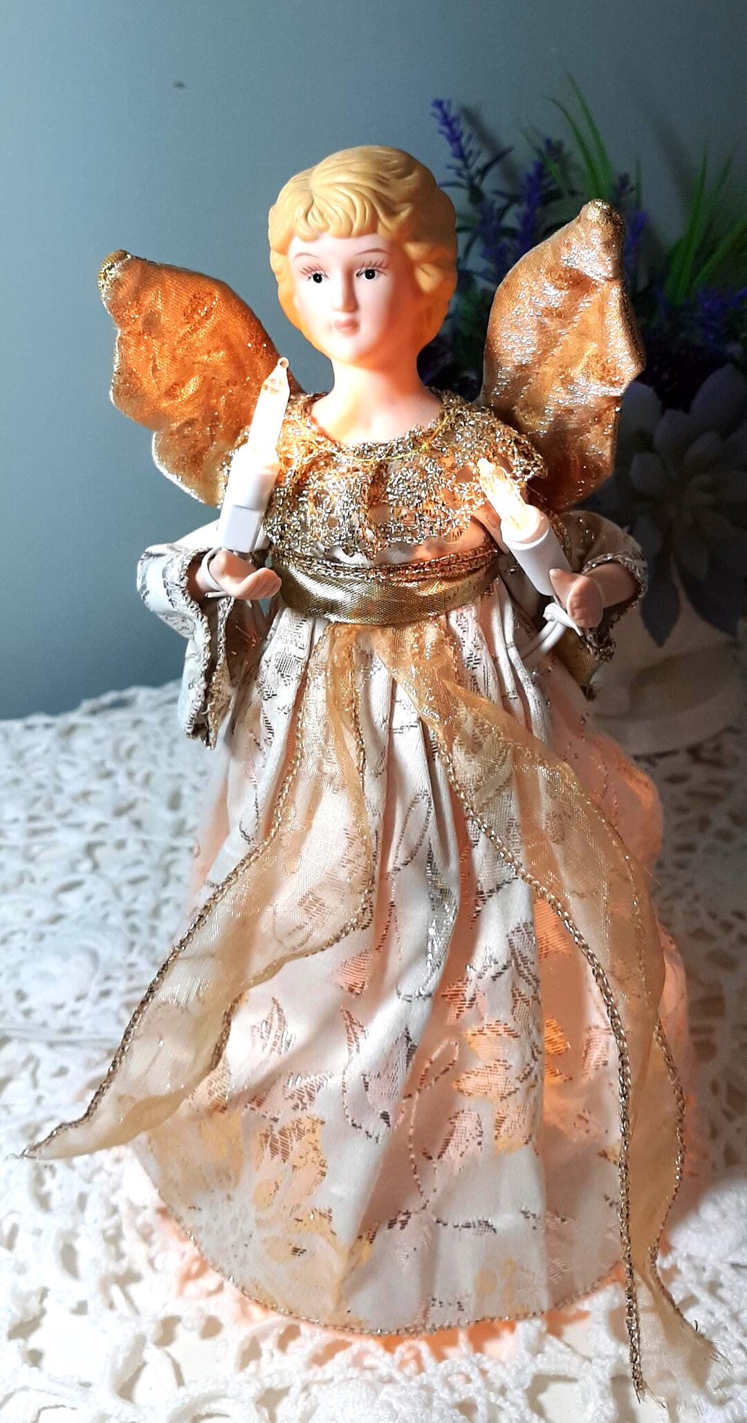 Vintage Kurt Adler Lighted Angel Christmas Tree Topper Porcelain Head ...