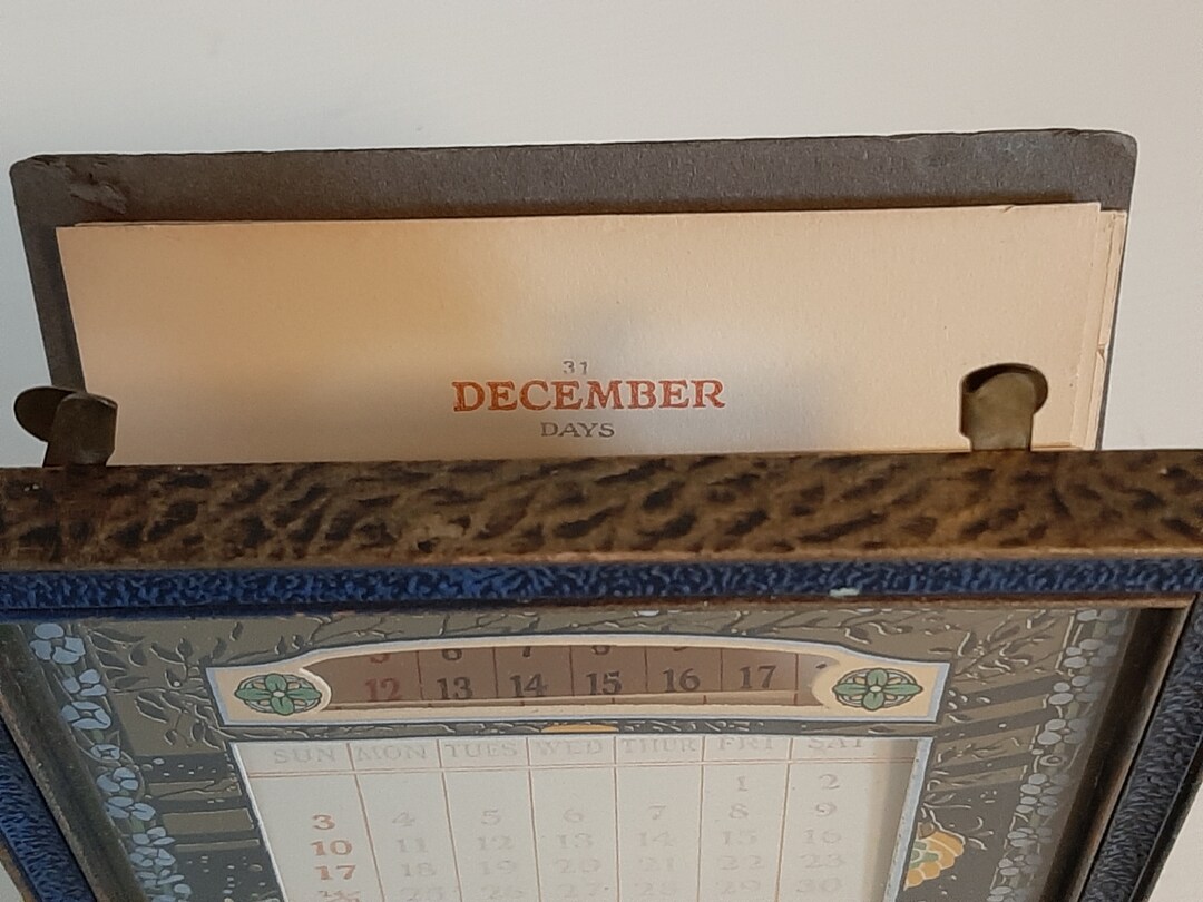 Art Deco Perpetual Calendar Wood Base and Frame Under Glass One Panel ...