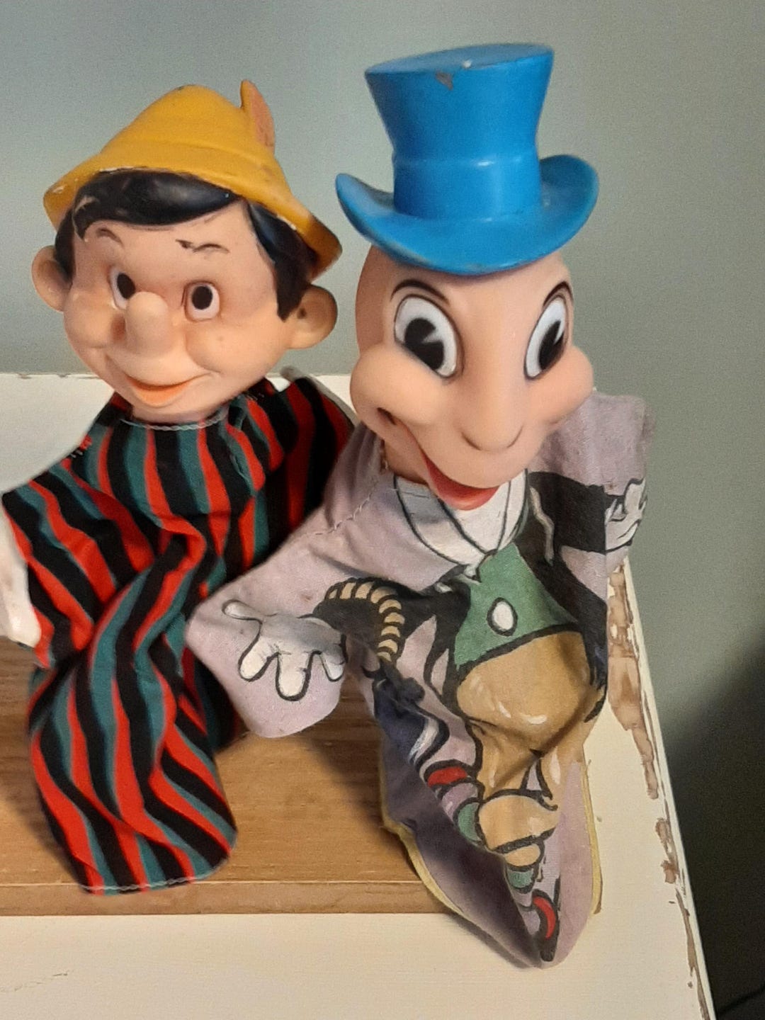 Rubber Head Hand Puppets Pinocchio Jiminy Cricket WDP Gund Brand Made ...