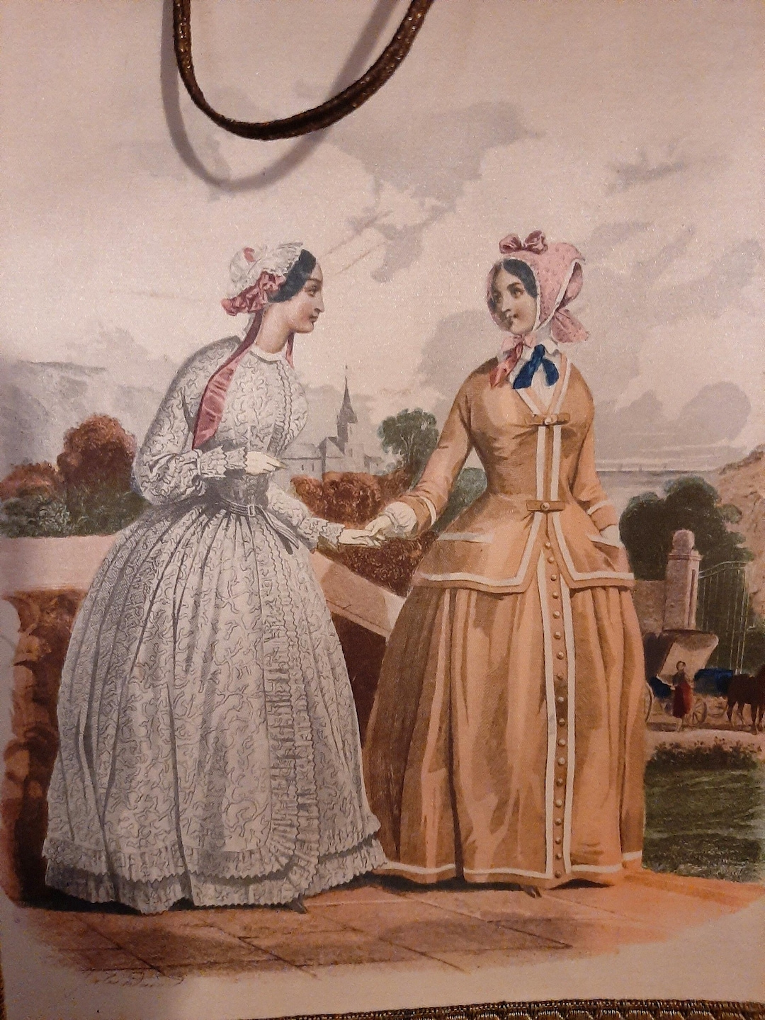Victorian Ladies Fabric Framed With Gold Color Ribbon and Cord Ready ...