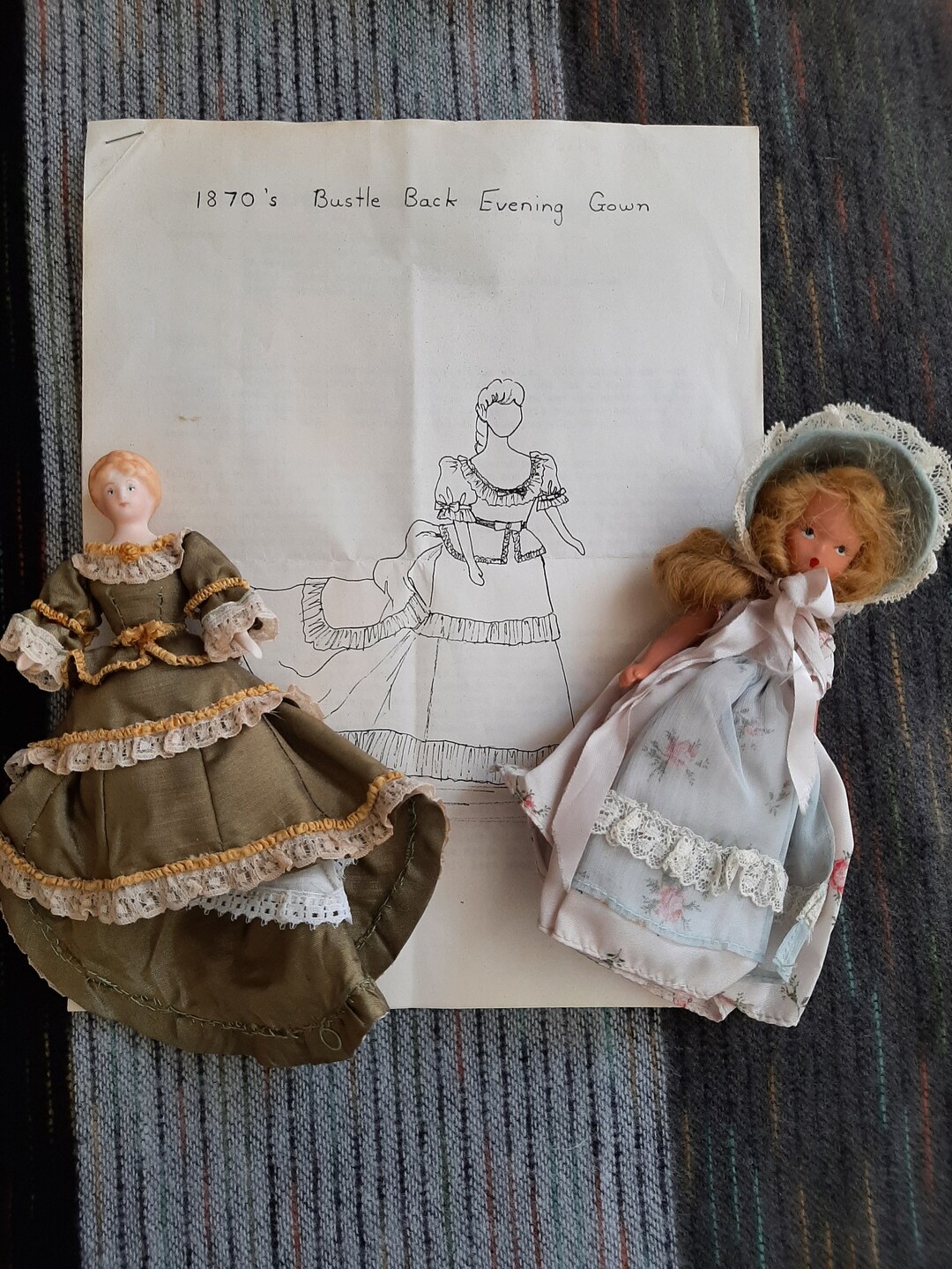 Vintage Porcelain Dolls With Original Clothes. Hand Sewn Doll Dress ...