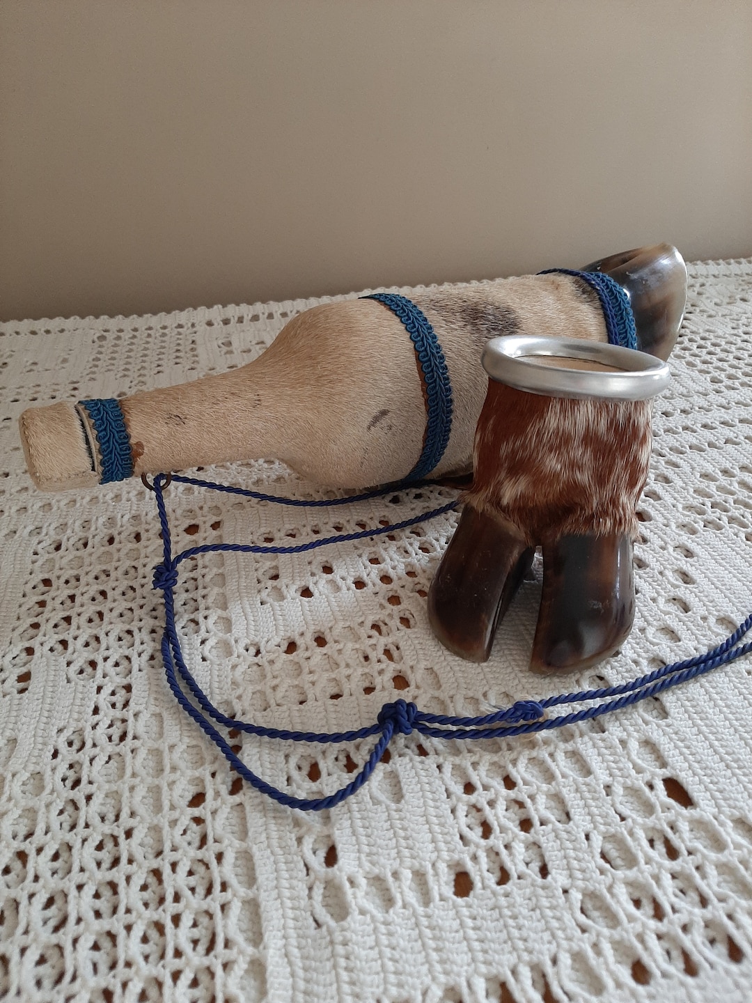 Hoof Bottle and Wood Lined Hoof Cup Vintage Genuine [ Real] Cow Hoof ...