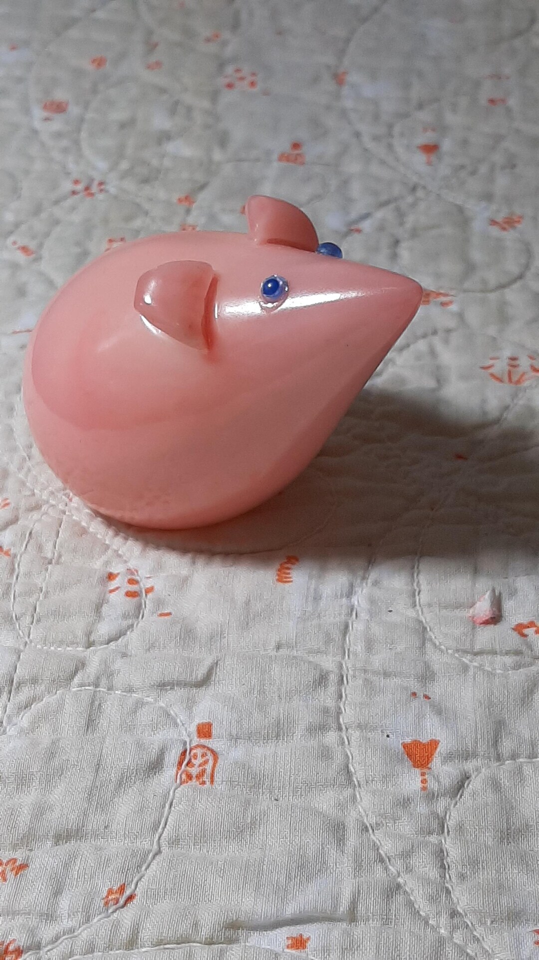 Vintage Pink Genuine Alabaster Hand Carved Mouse Blue Eyes Made in ...