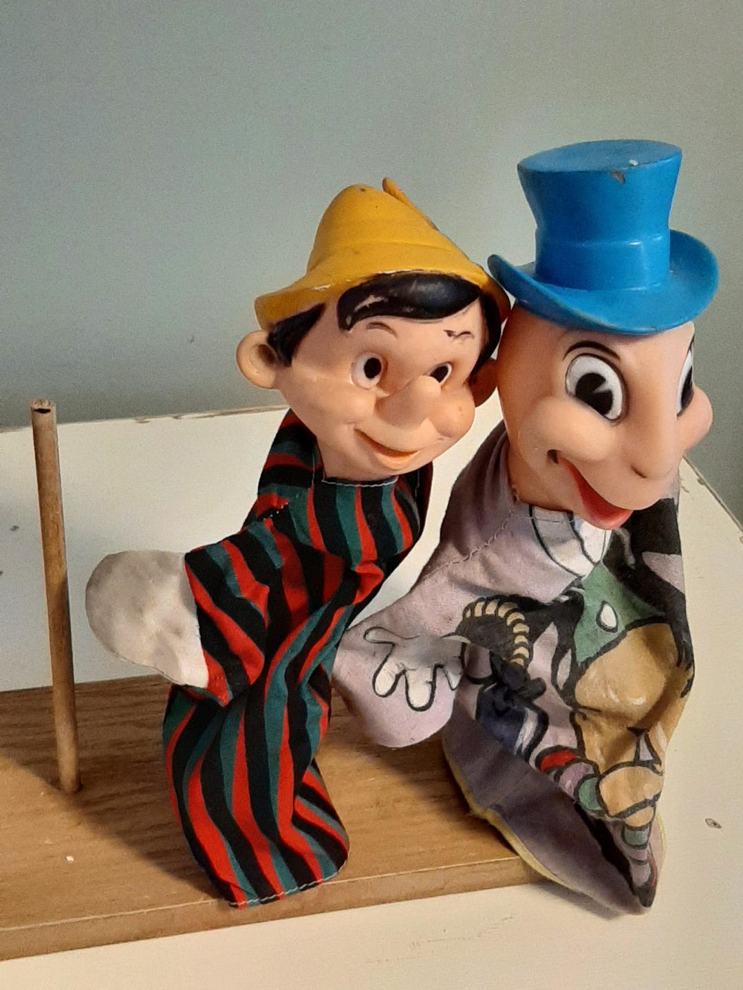 Rubber Head Hand Puppets Pinocchio Jiminy Cricket WDP Gund Brand Made ...