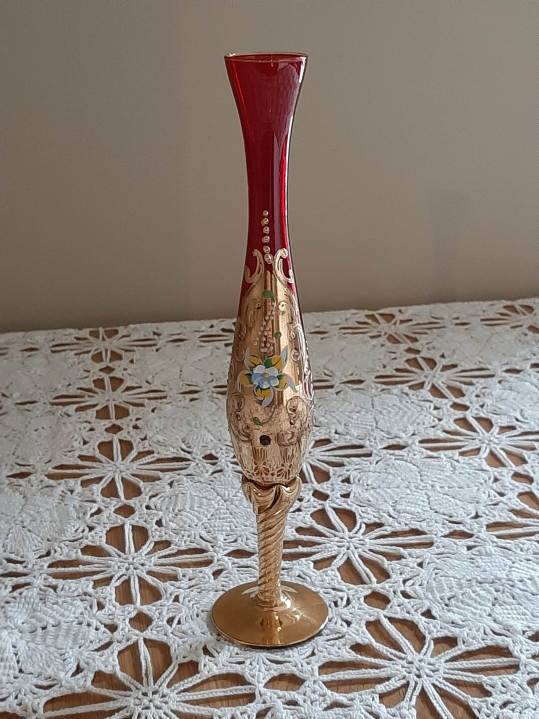 Bud Vase Ruby Red Murano Glass With 18 Ct Gold Inlay Accented With a ...