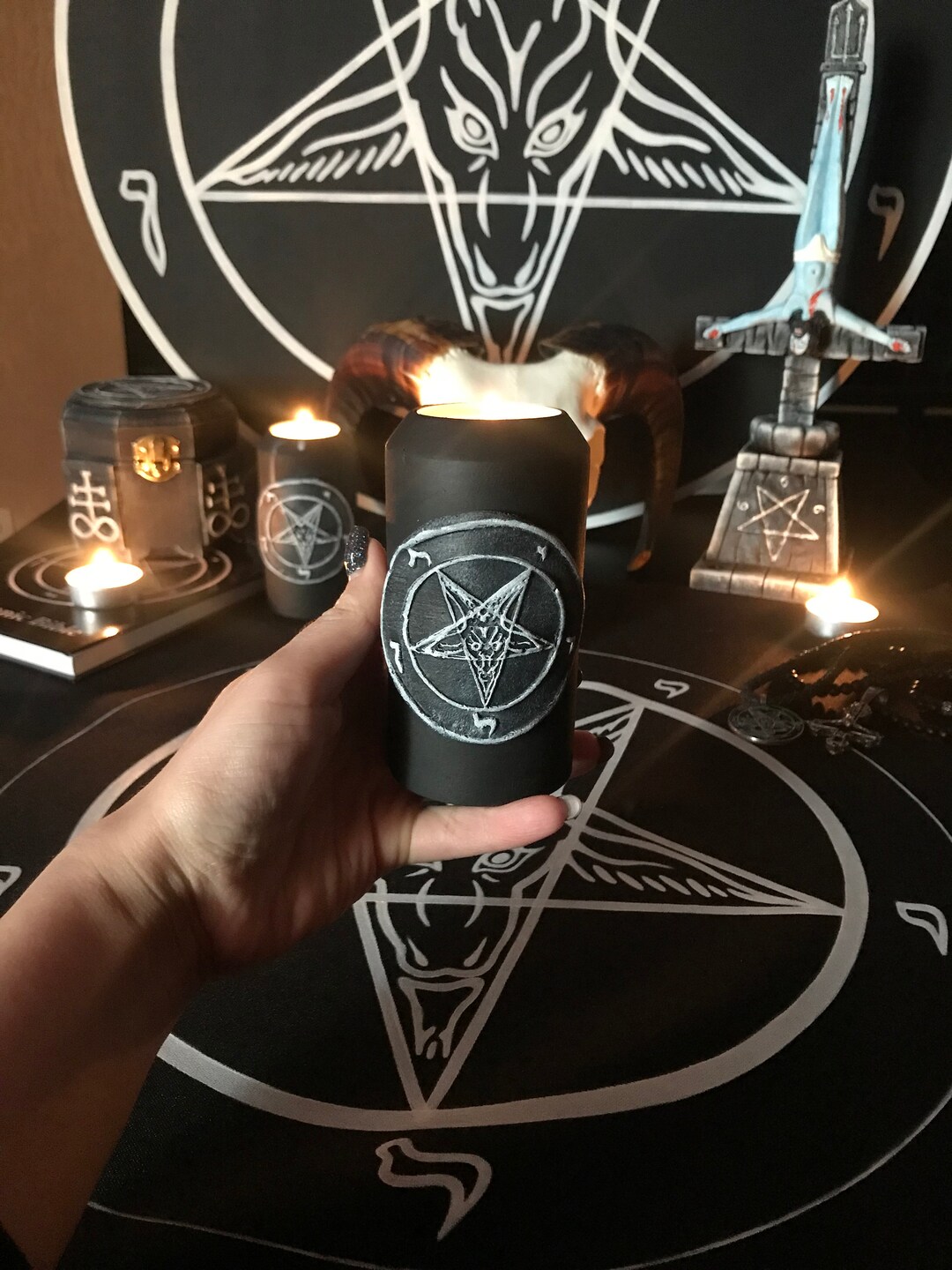Baphomet sigil candelabro Bruja decoración del hogar Portavelas Satan ...