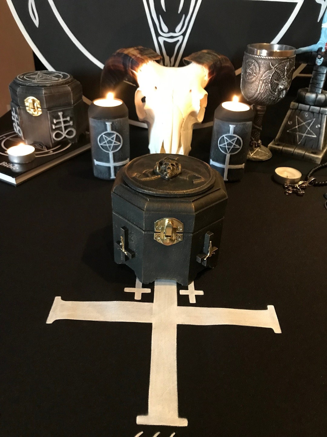 Satan Wooden Box 666 Inverted Cross Satan Altar Home Decor Altar ...