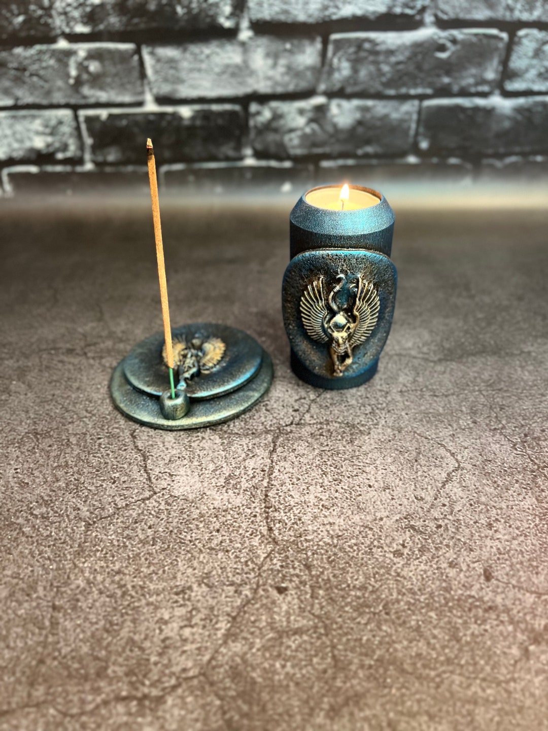 Bastet Cat Altar SET Egyptian Goddess Candlestick Incense Holder Decor ...