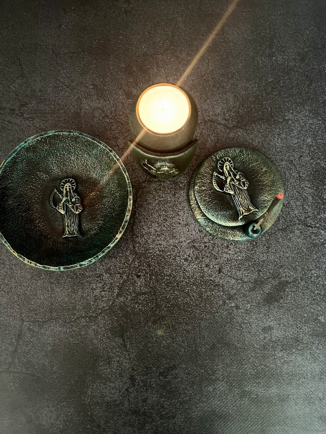 Santa Muerte Set Death Altar Offering Bowl Candlesticks Incense Holder ...