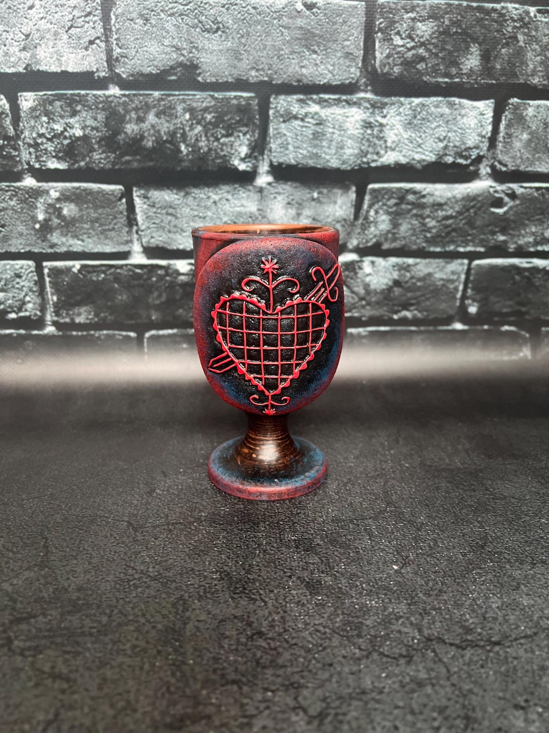Erzulie Dantor Veve Voodoo Ritual Chalice Goblet Spiritual Offering Cup ...