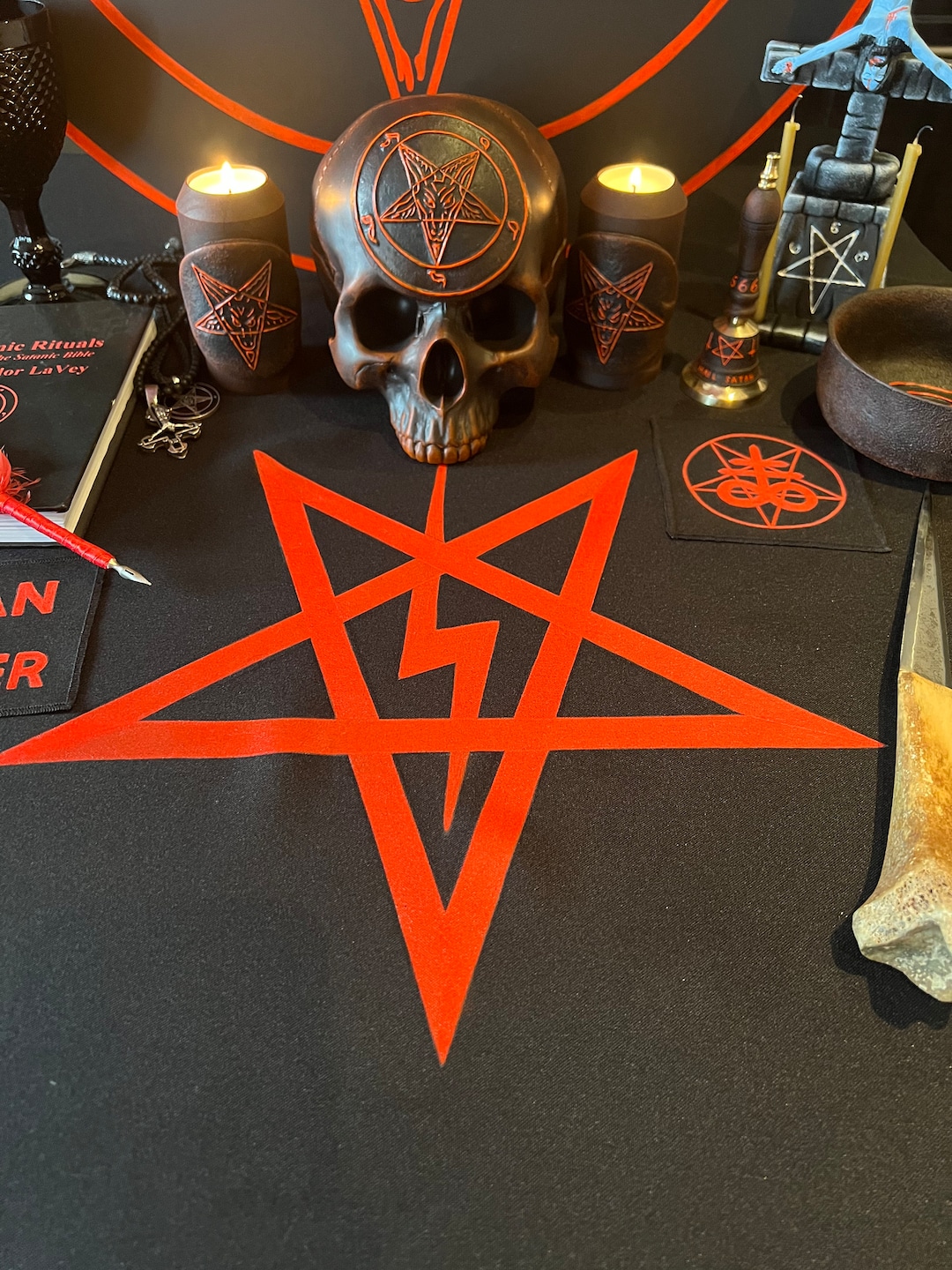 Anton Lavey Ritual Tablecloth Altar Cloth Pentagram Satanism Home Decor ...