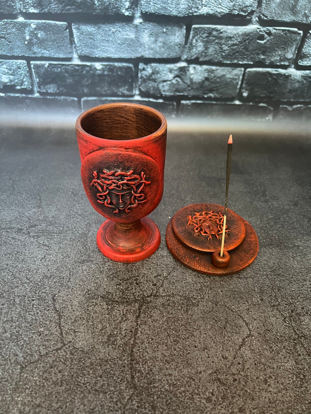 Medusa Gorgon SET Altar Cup Incense Holder Greek Mythology Goblet ...