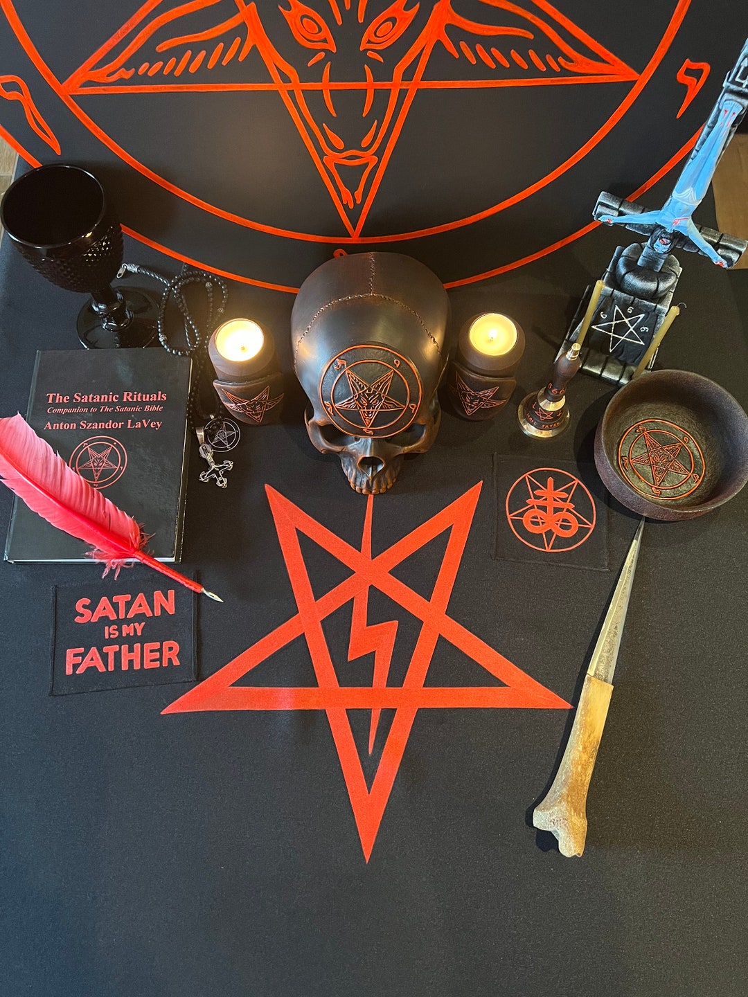 Anton Lavey Ritual Tablecloth Altar Cloth Pentagram Satanism Home Decor ...