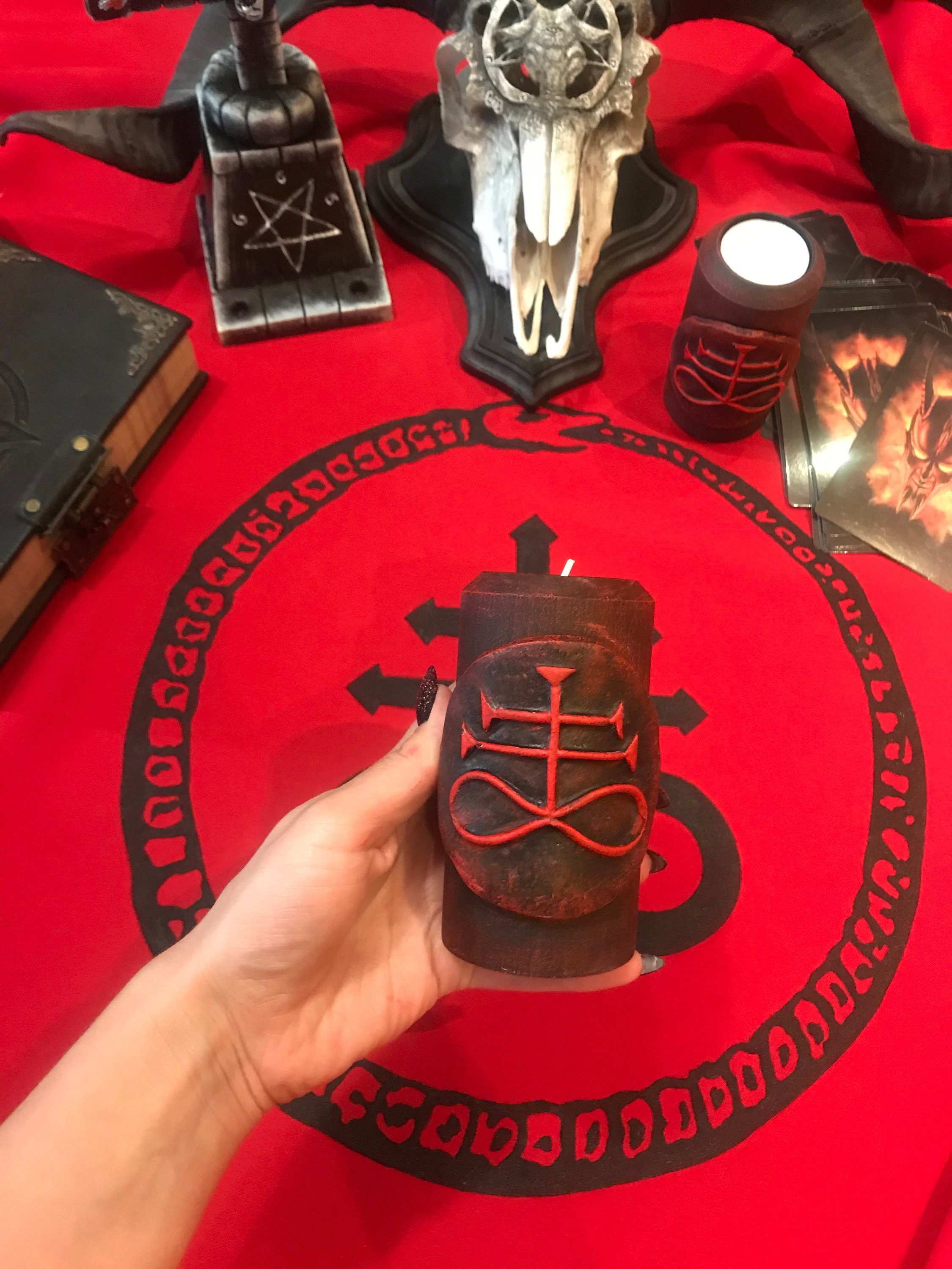 Leviathan Cross Candlestick Altar Sulfur Satan Witch Home - Etsy