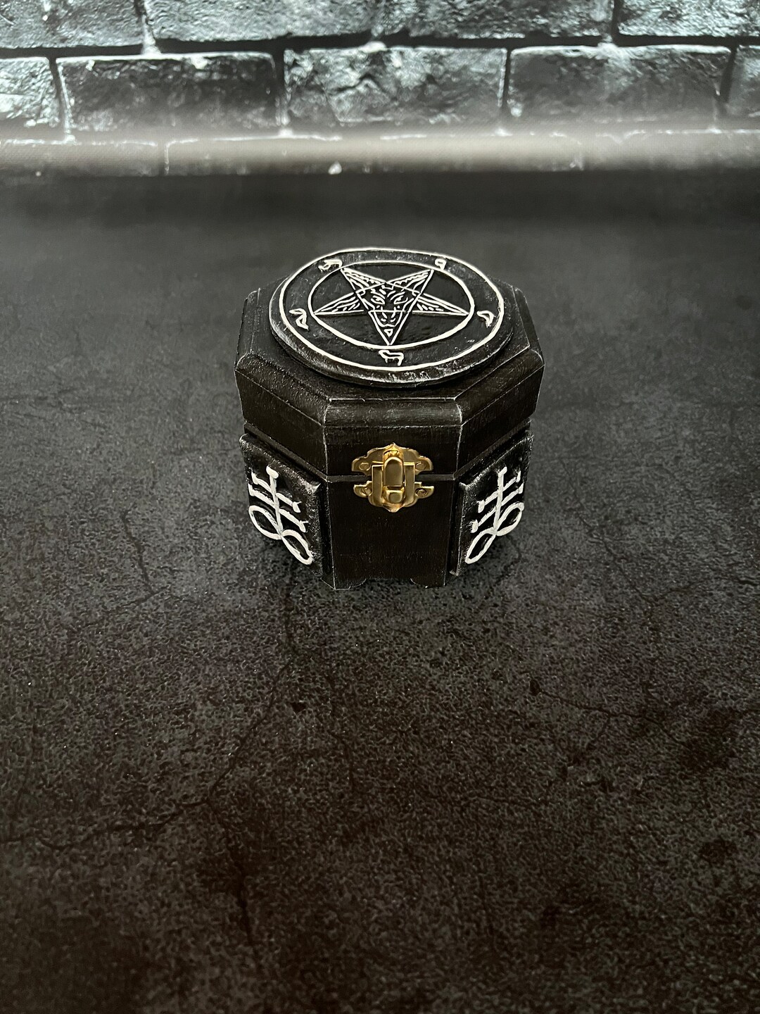 Baphomet Sigil Wooden Box Witch Home Decor Satan Altar Anton Lavey ...
