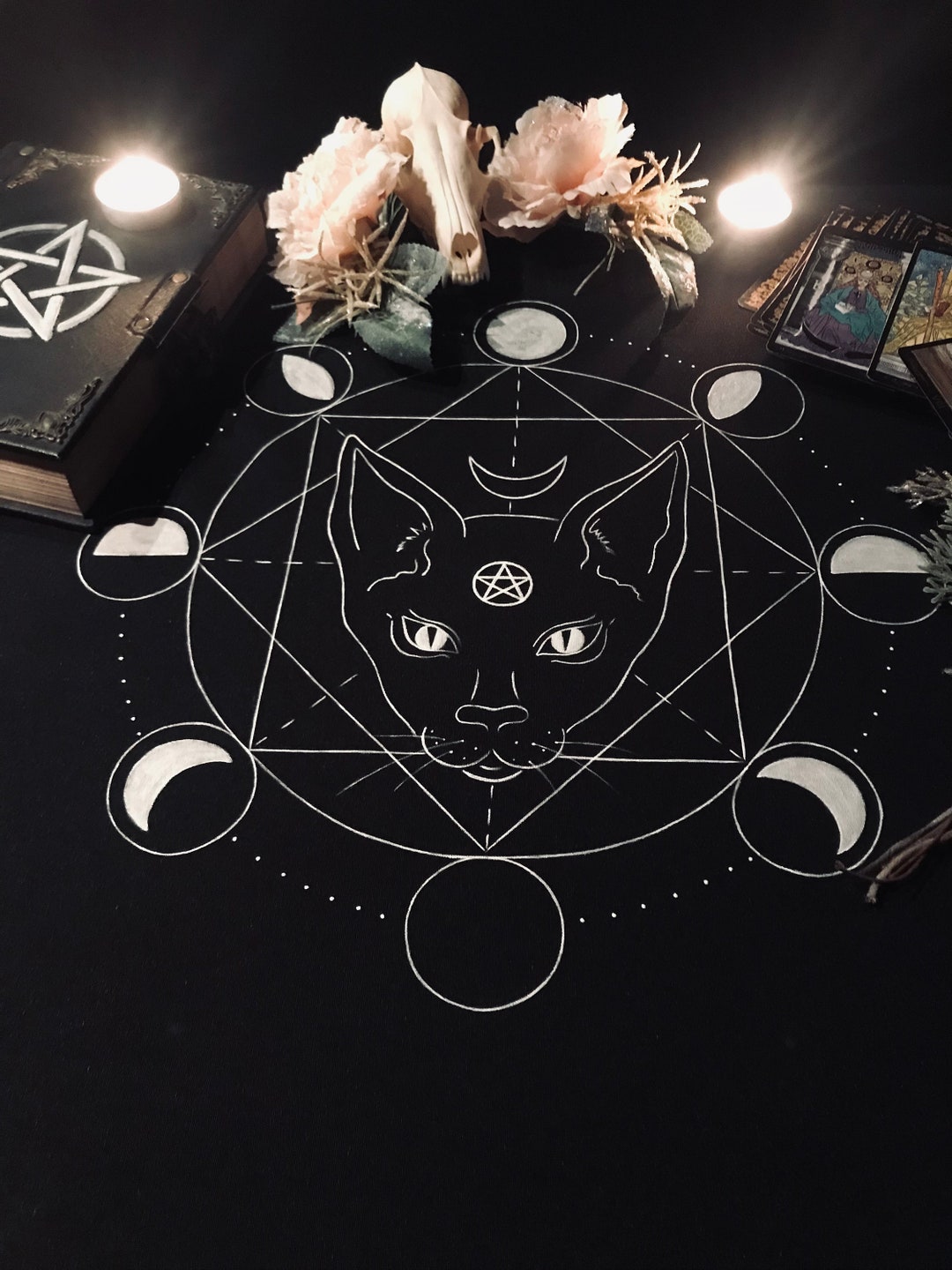 Witch Cat Tarot Tablecloth Altar Cloth Divination Tool Fortune-telling ...