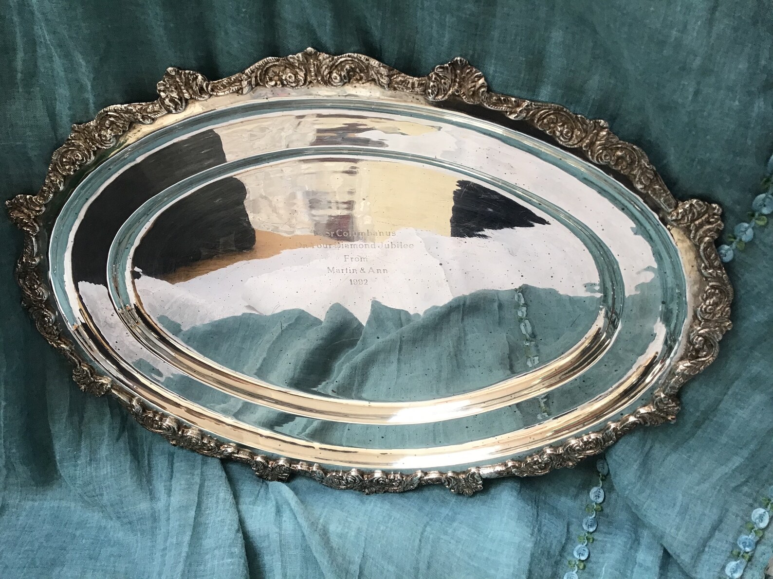 Silver Plated EPNS Platter Tray With Rose Trim and High Shine and Two ...