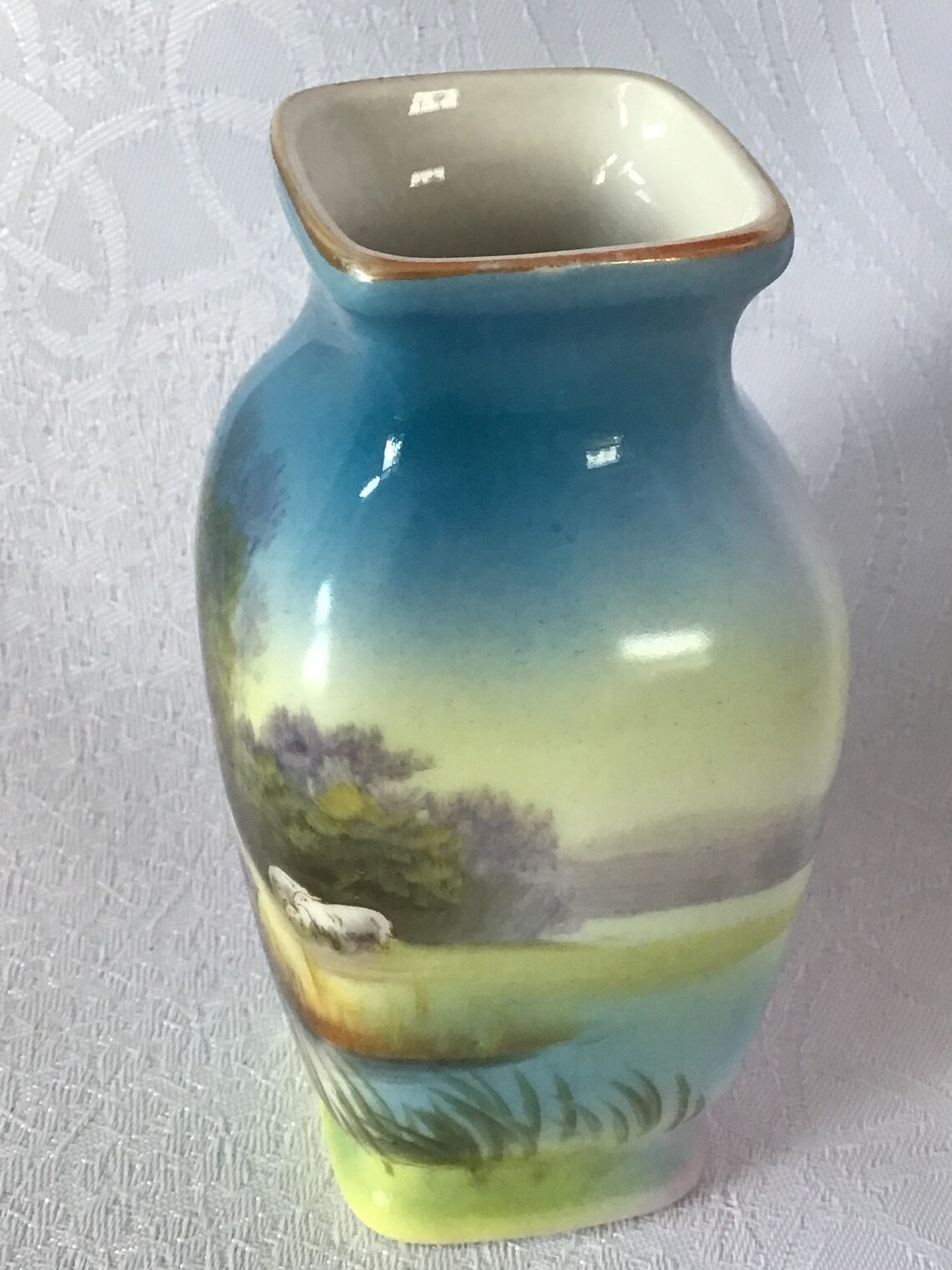 Noritake Vase Sheep Scene Blue Green 1920s 1930s Vintage Japanese ...