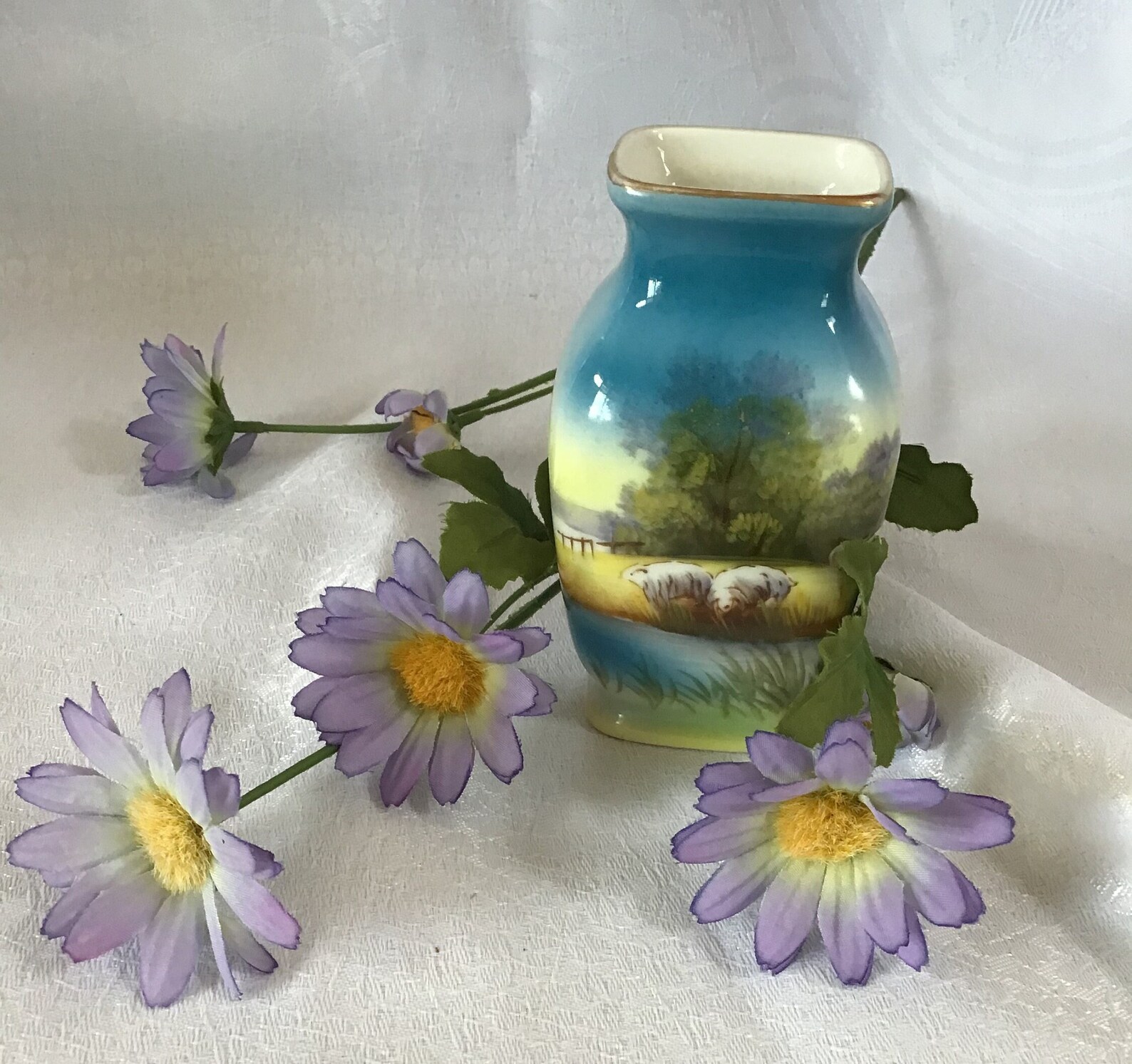 Noritake Vase Sheep Scene Blue Green 1920s 1930s Vintage Japanese ...