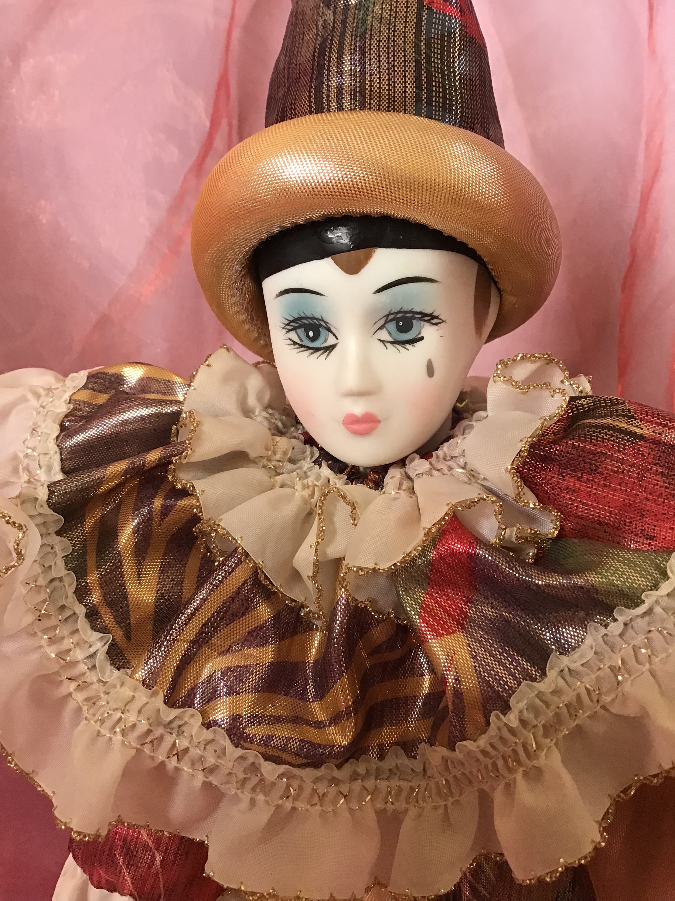 Pierrot Doll Ceramic Doll Tear of a Clown Doll Ceramic Doll Collector ...