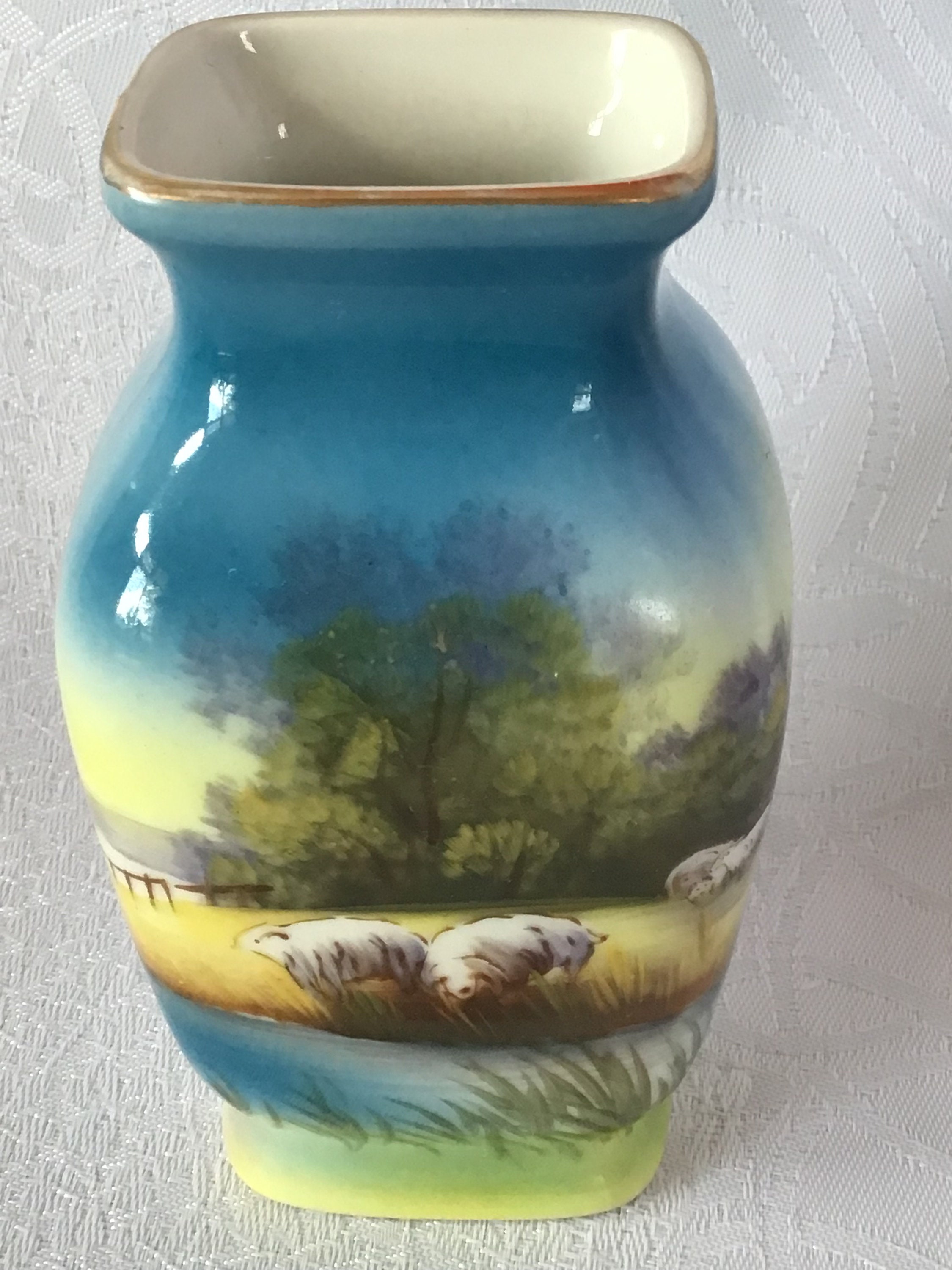 Noritake Vase Sheep Scene Blue Green 1920s 1930s Vintage Japanese ...