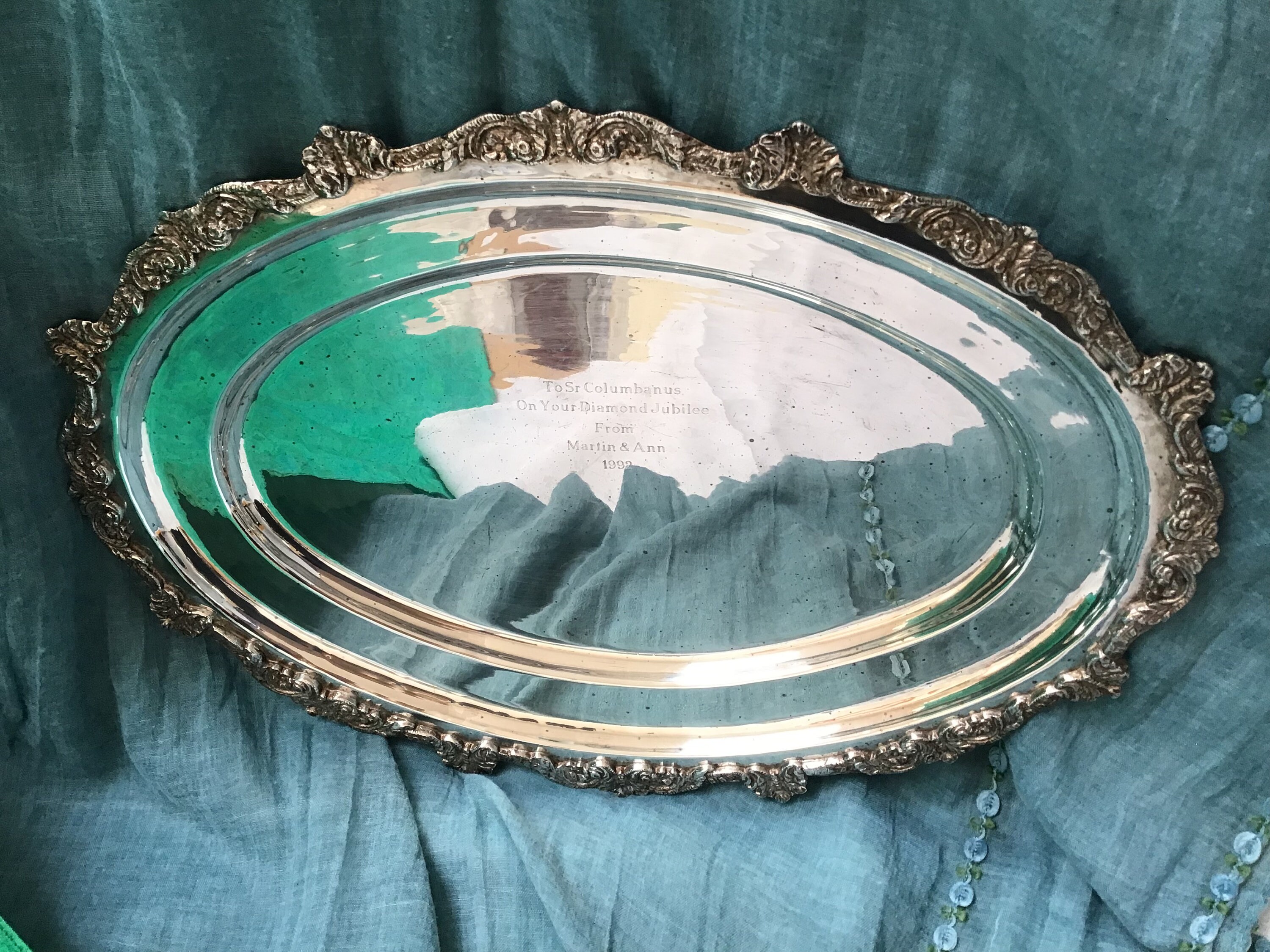 Silver Plated EPNS Platter Tray With Rose Trim and High Shine and Two ...
