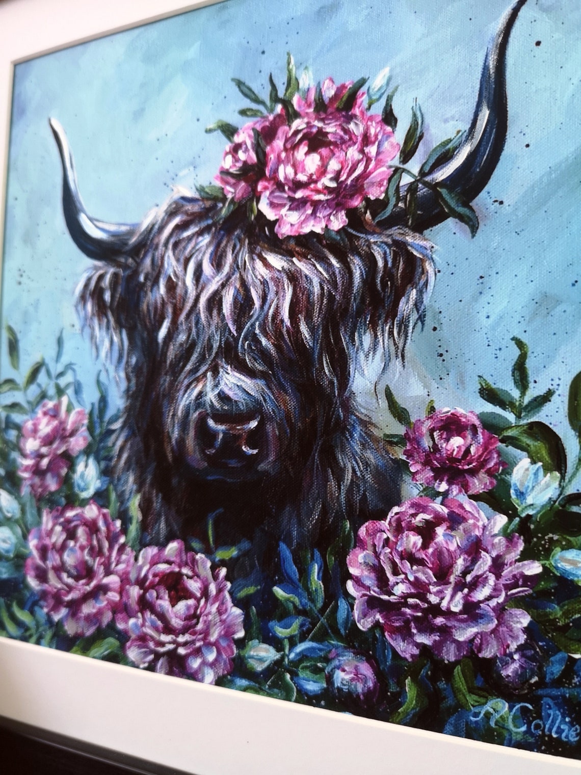 Peony Penny PRINT Highland Cow and Pink Peonies Fine Art Print, 316gsm ...
