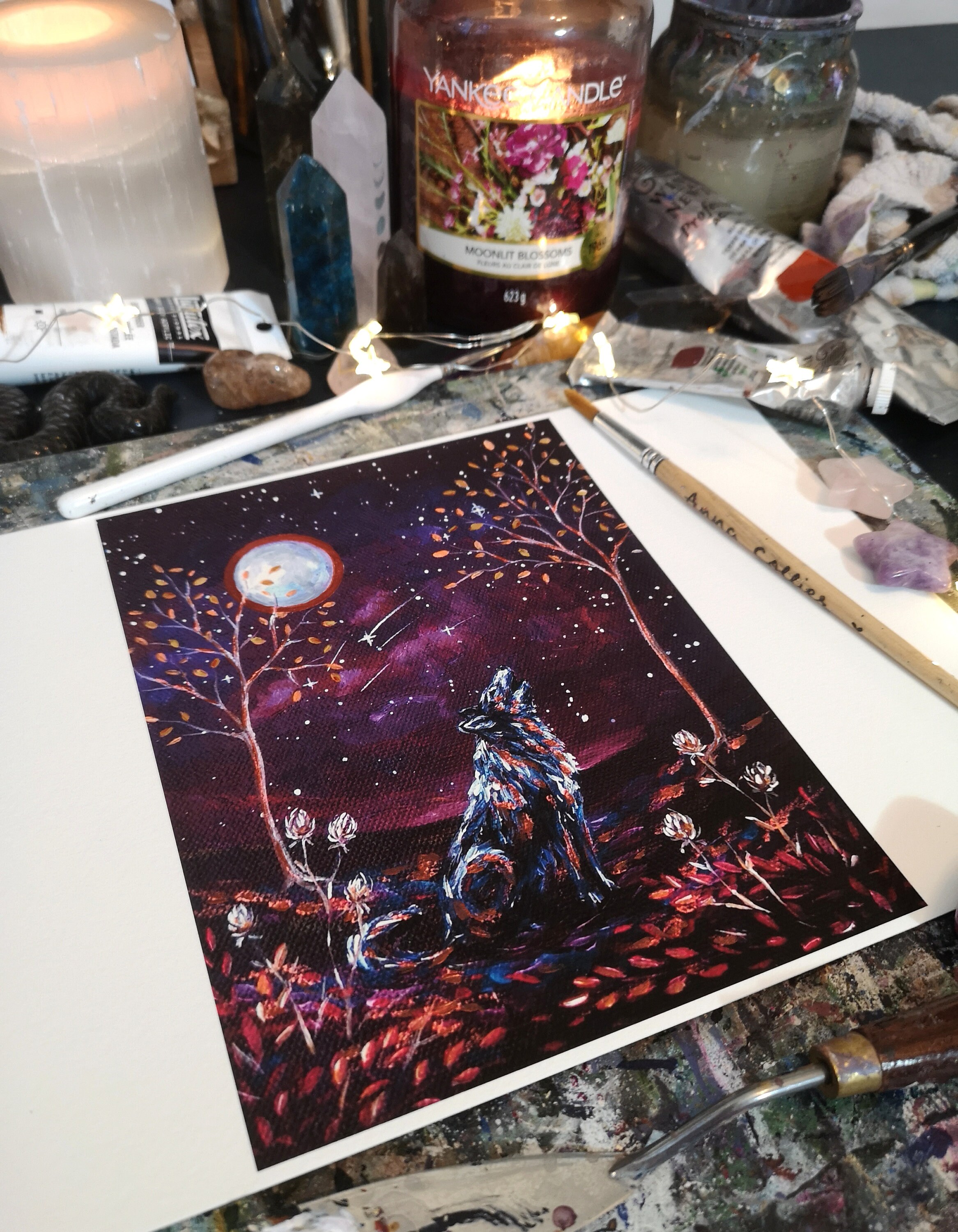 Wolf Moon PRINT, Wolf and Full Moon, Howling, Celestial, Crimson Skies ...