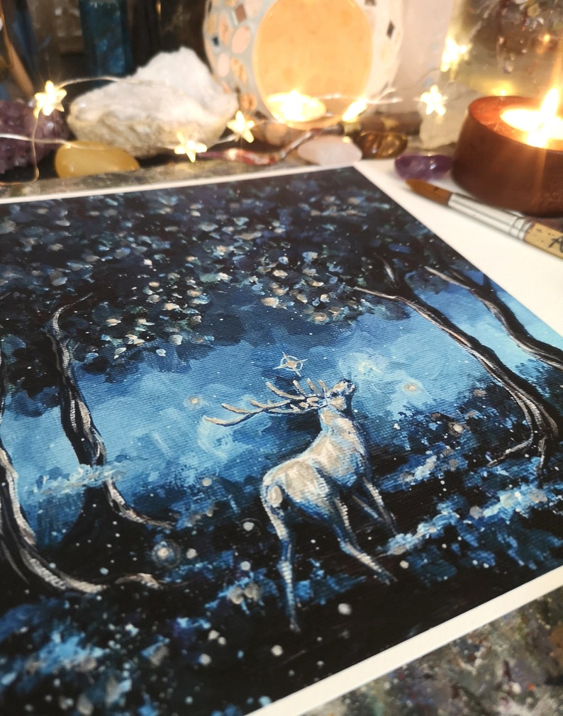 Enchanted Forest PRINT, White Stag and Star, Magic, Forest Art, Good ...