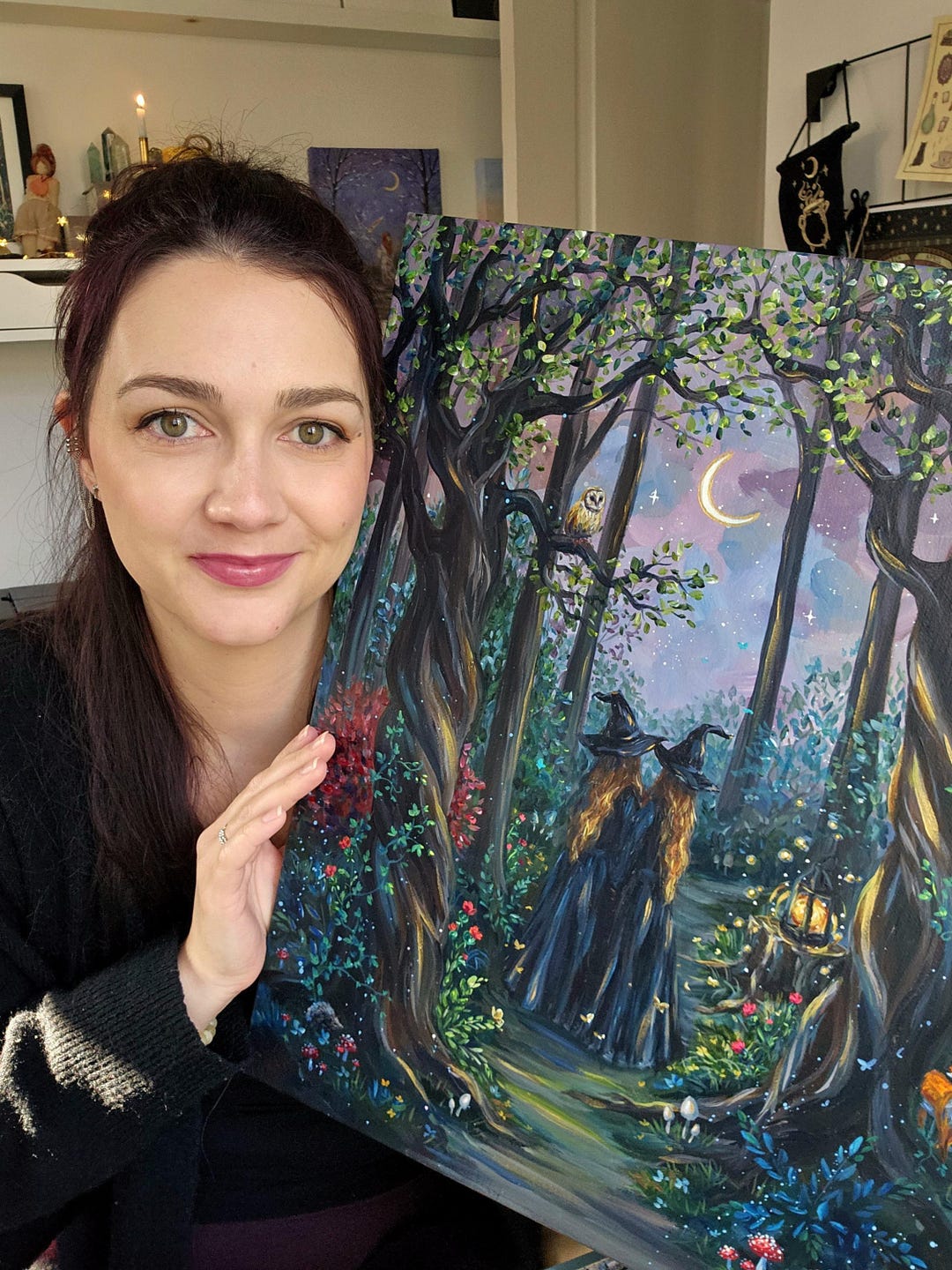 A Tale of Two Friends, Original Painting, Witchy Art, Best Friends Gift ...