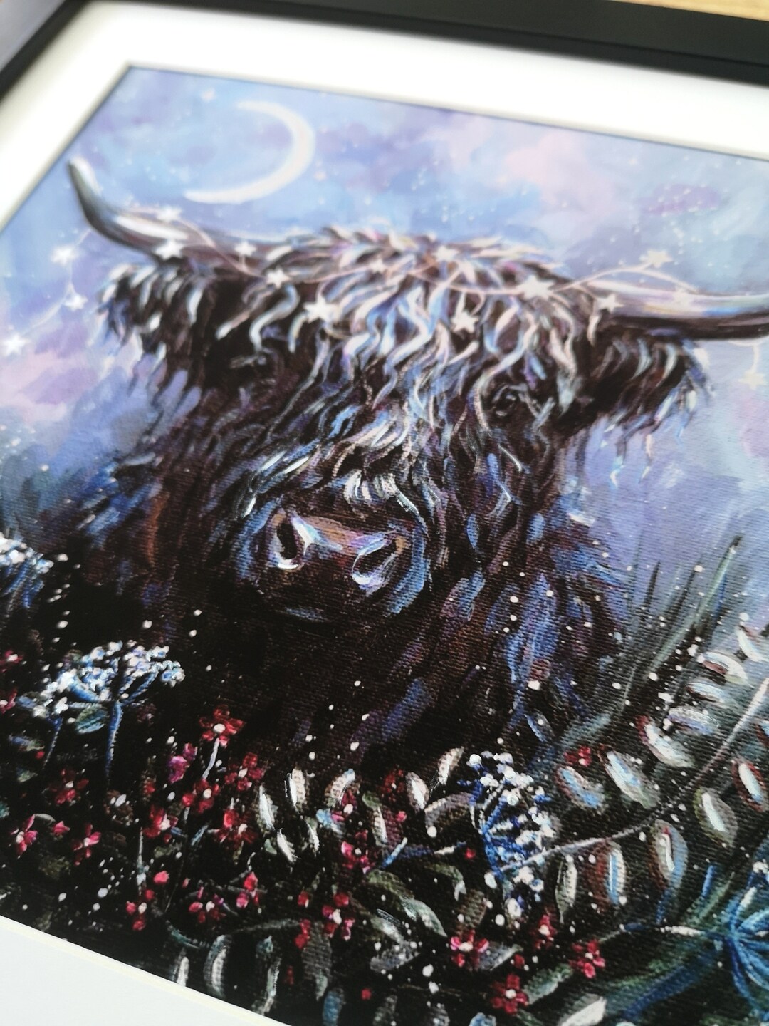 Celeste PRINT Highland Cow and Crescent Moon Fine Art Print, 316gsm ...