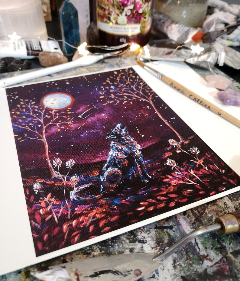 Wolf Moon PRINT, Wolf and Full Moon, Howling, Celestial, Crimson Skies ...