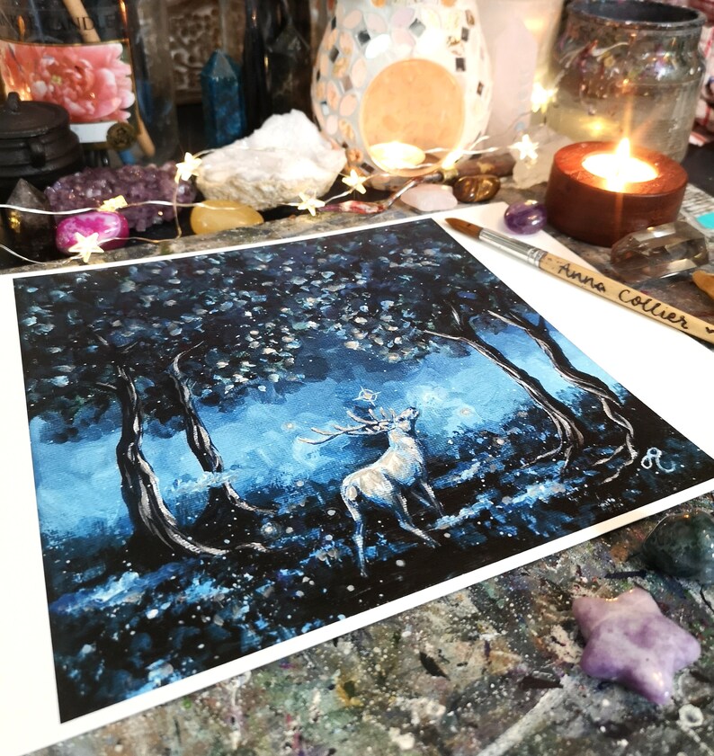 Enchanted Forest PRINT, White Stag and Star, Magic, Forest Art, Good ...