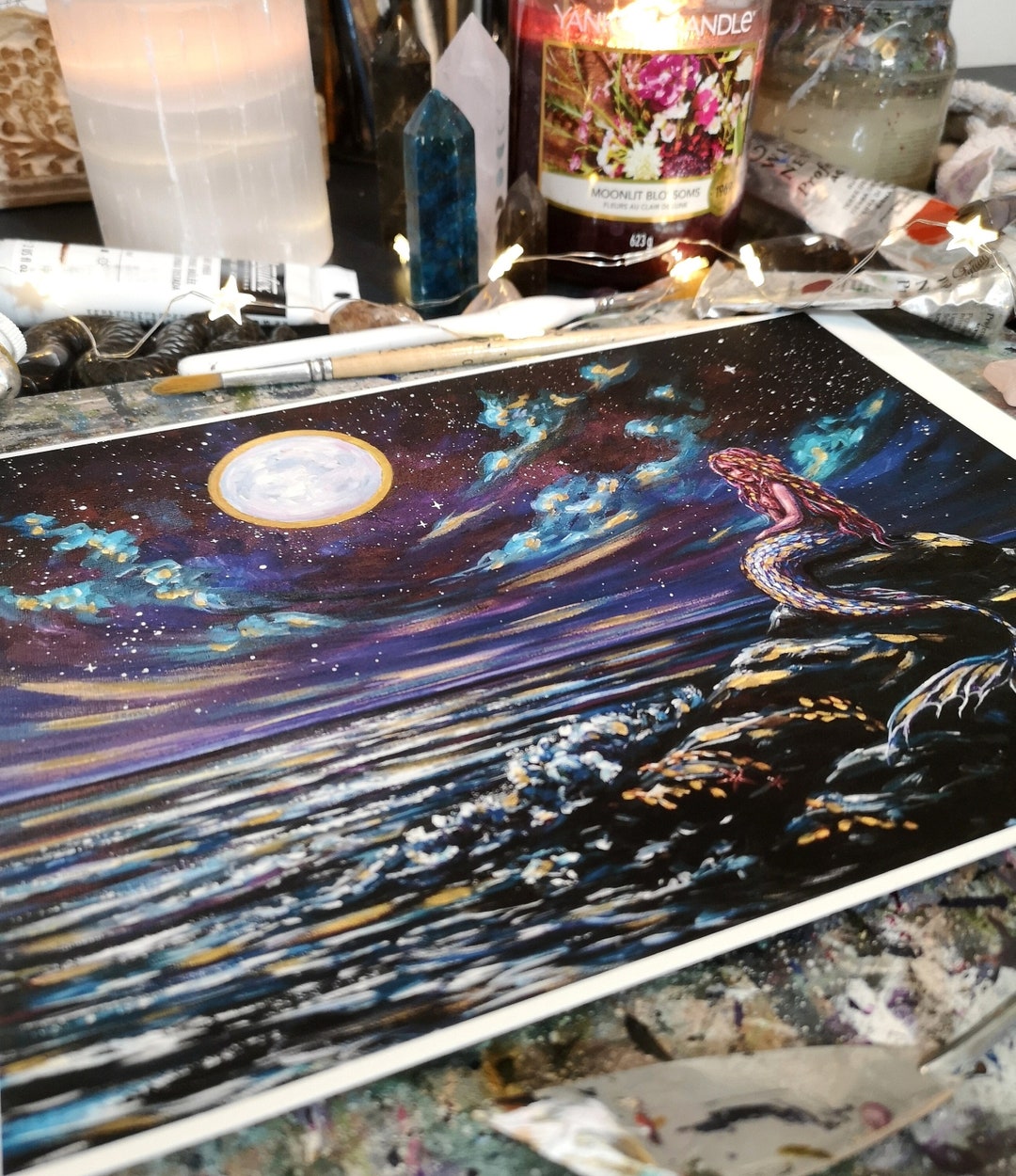 Moon Bathing PRINT, Mermaid and Moon, Full Moon, Seascape, Merfolk ...