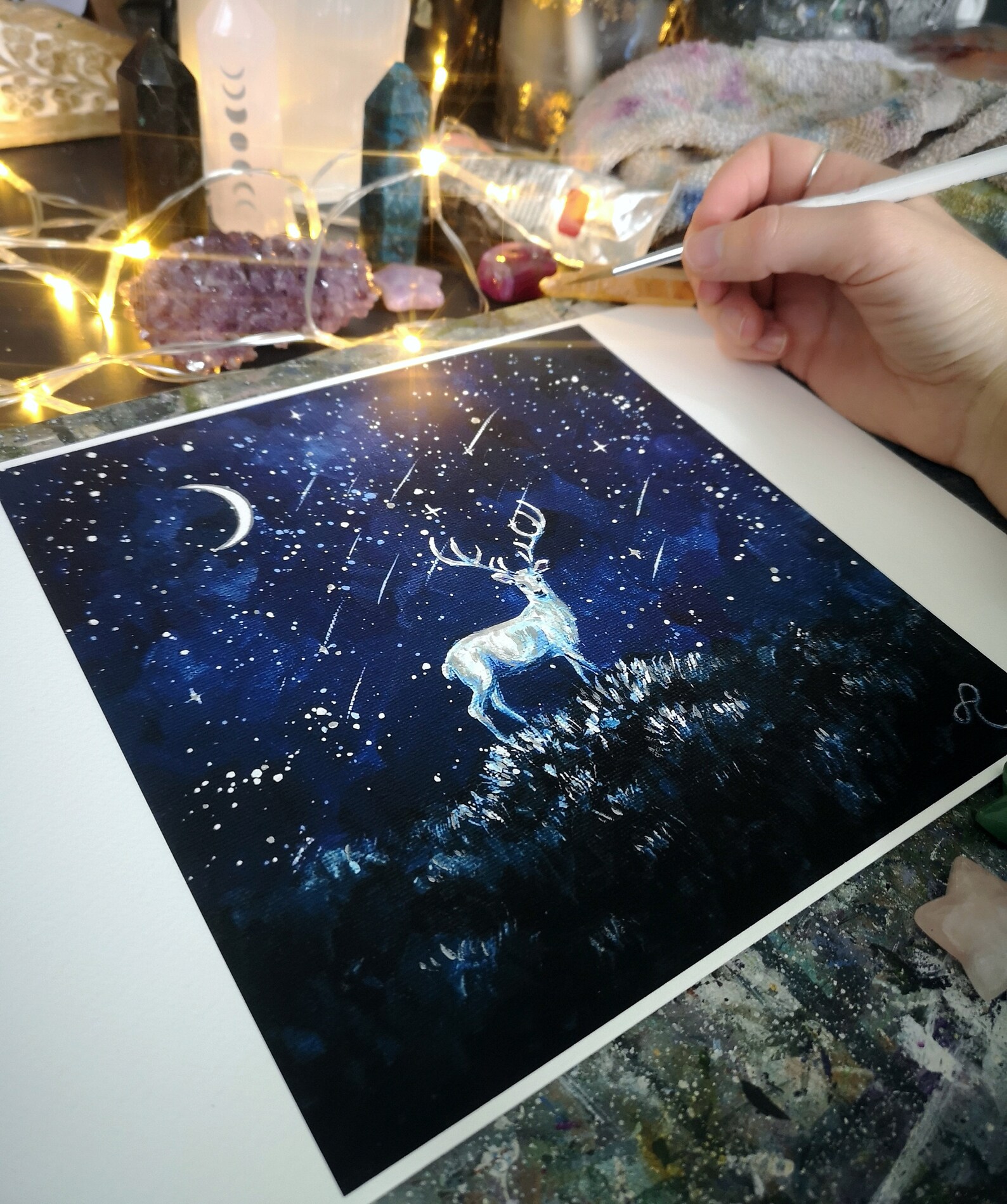 Catching Stars PRINT White Stag and Falling Stars Fine Art Print ...