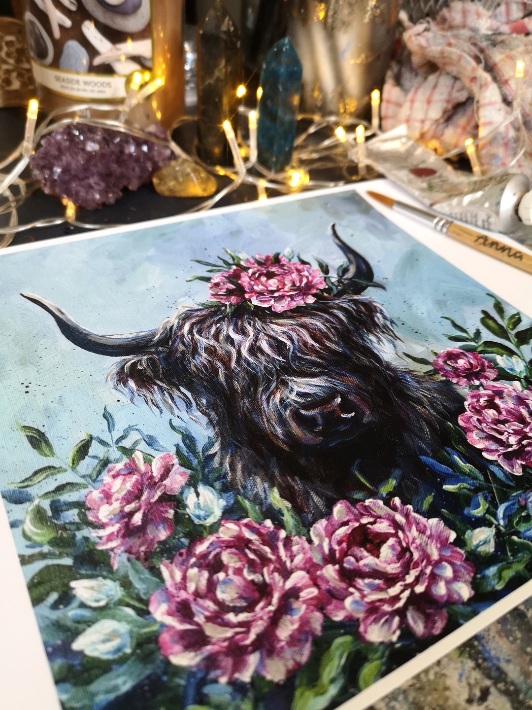 Peony Penny PRINT Highland Cow and Pink Peonies Fine Art Print, 316gsm ...